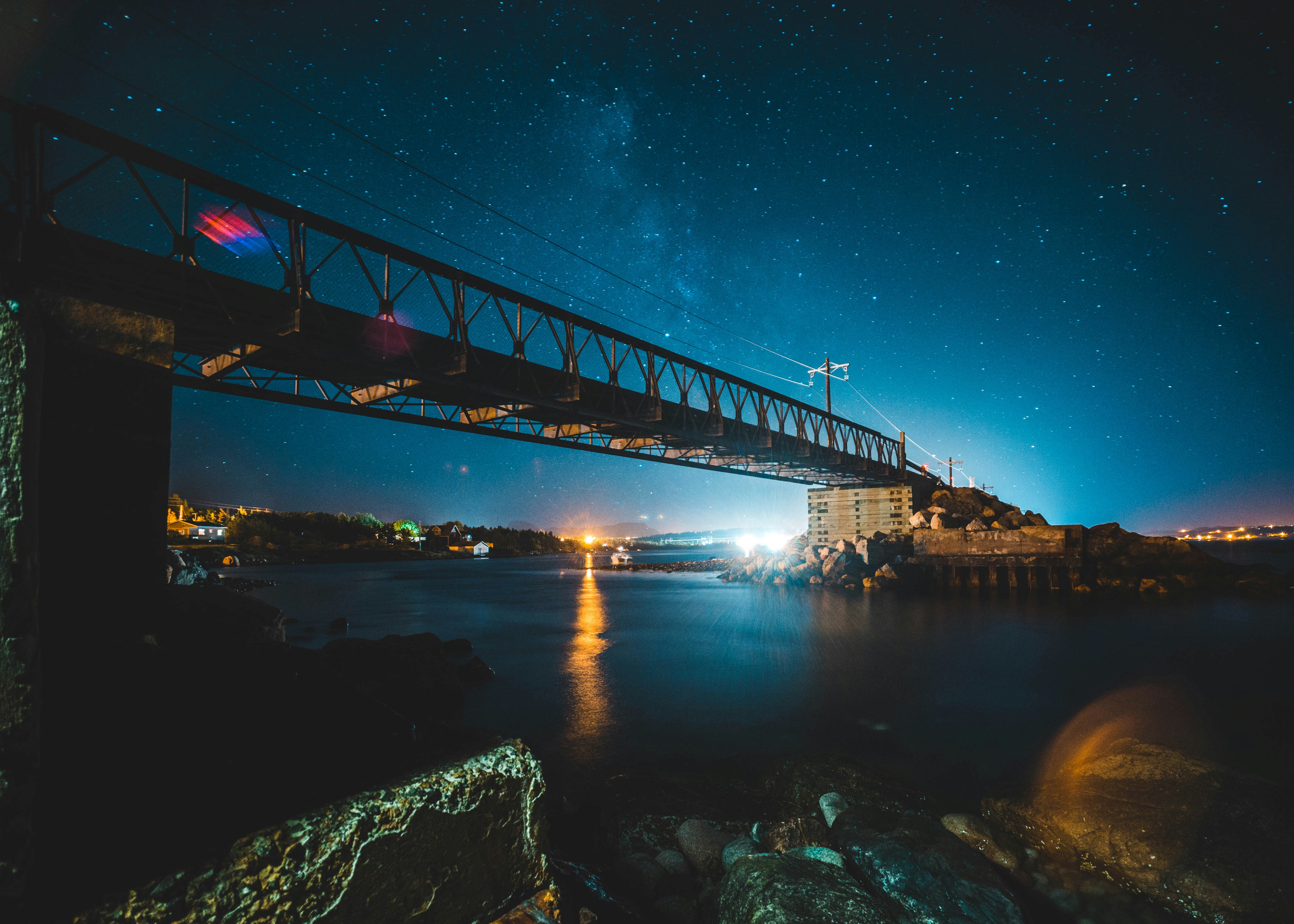 Brown bridge over water during night time photo – Free Landscape Image ...