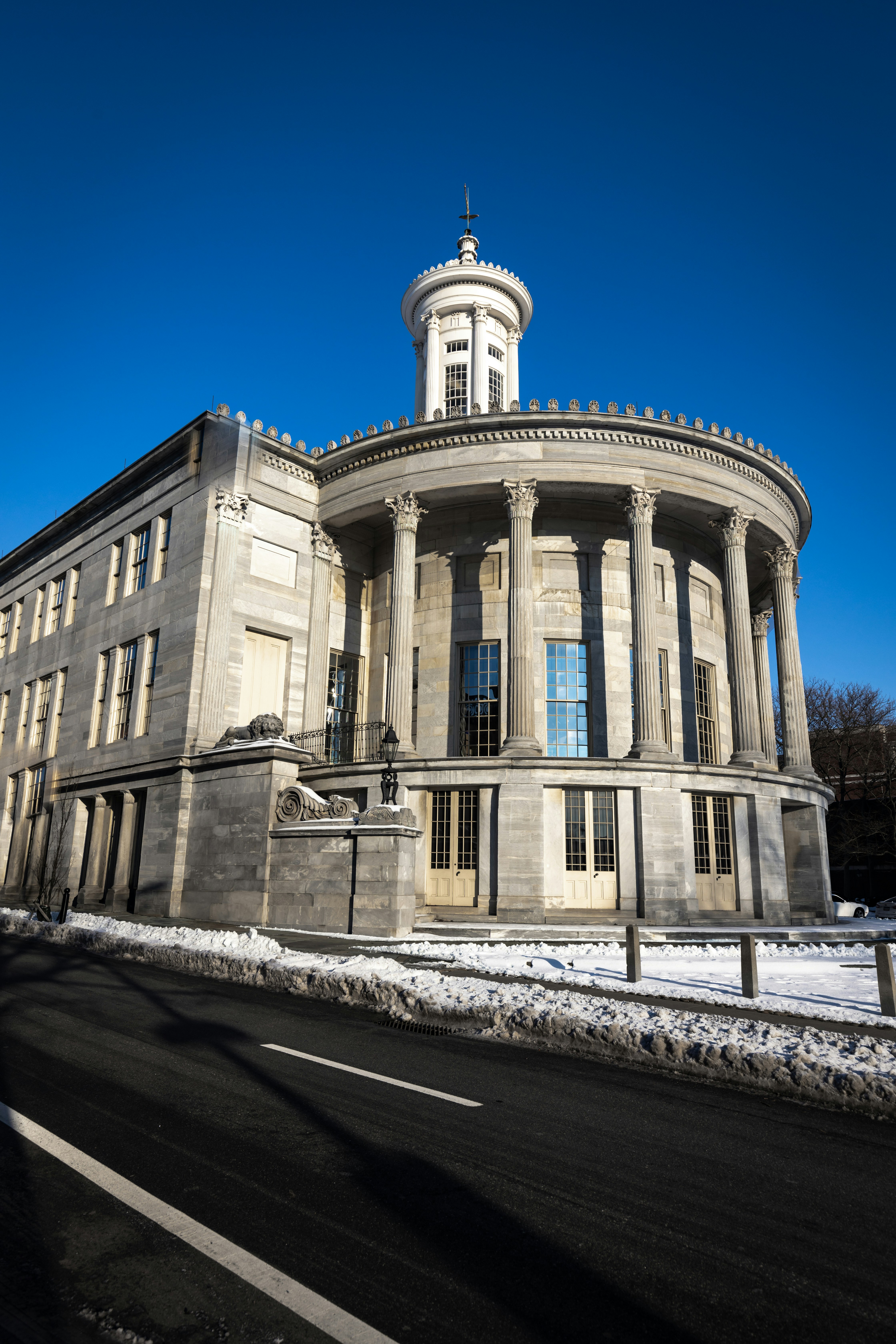 Neoclassical Facade Under a Clear Winter Sky