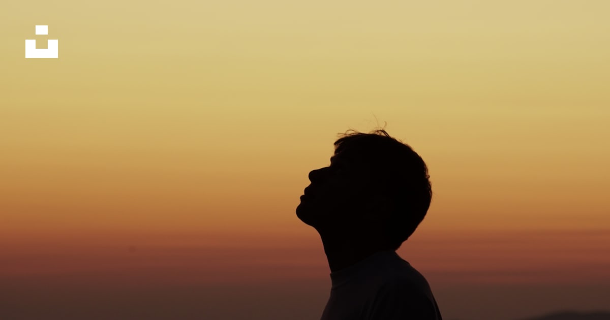 Silueta De La Persona De Pie Durante La Puesta Del Sol Foto Imagen De