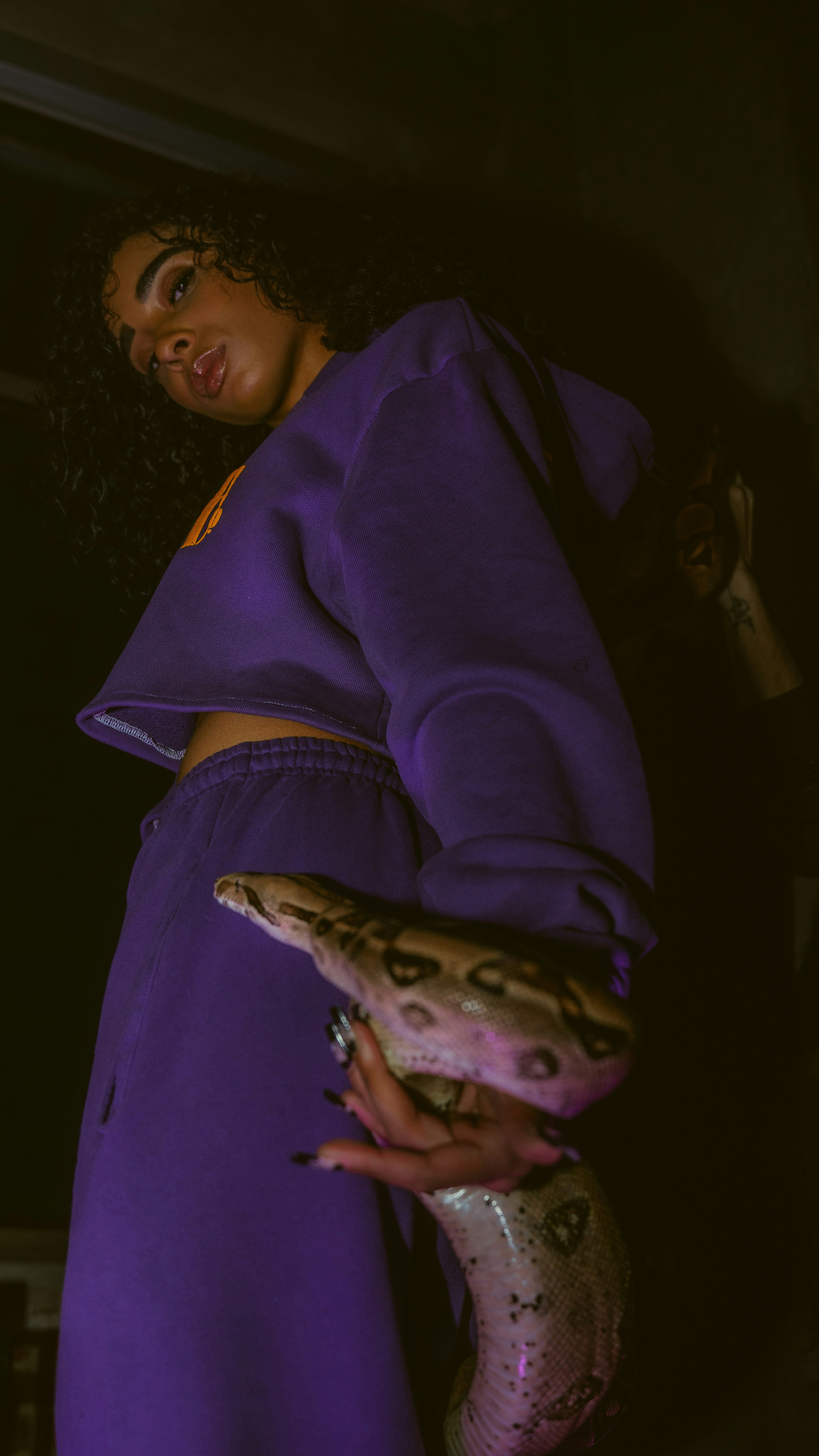 Violet Night Portrait with a Serpent Embrace