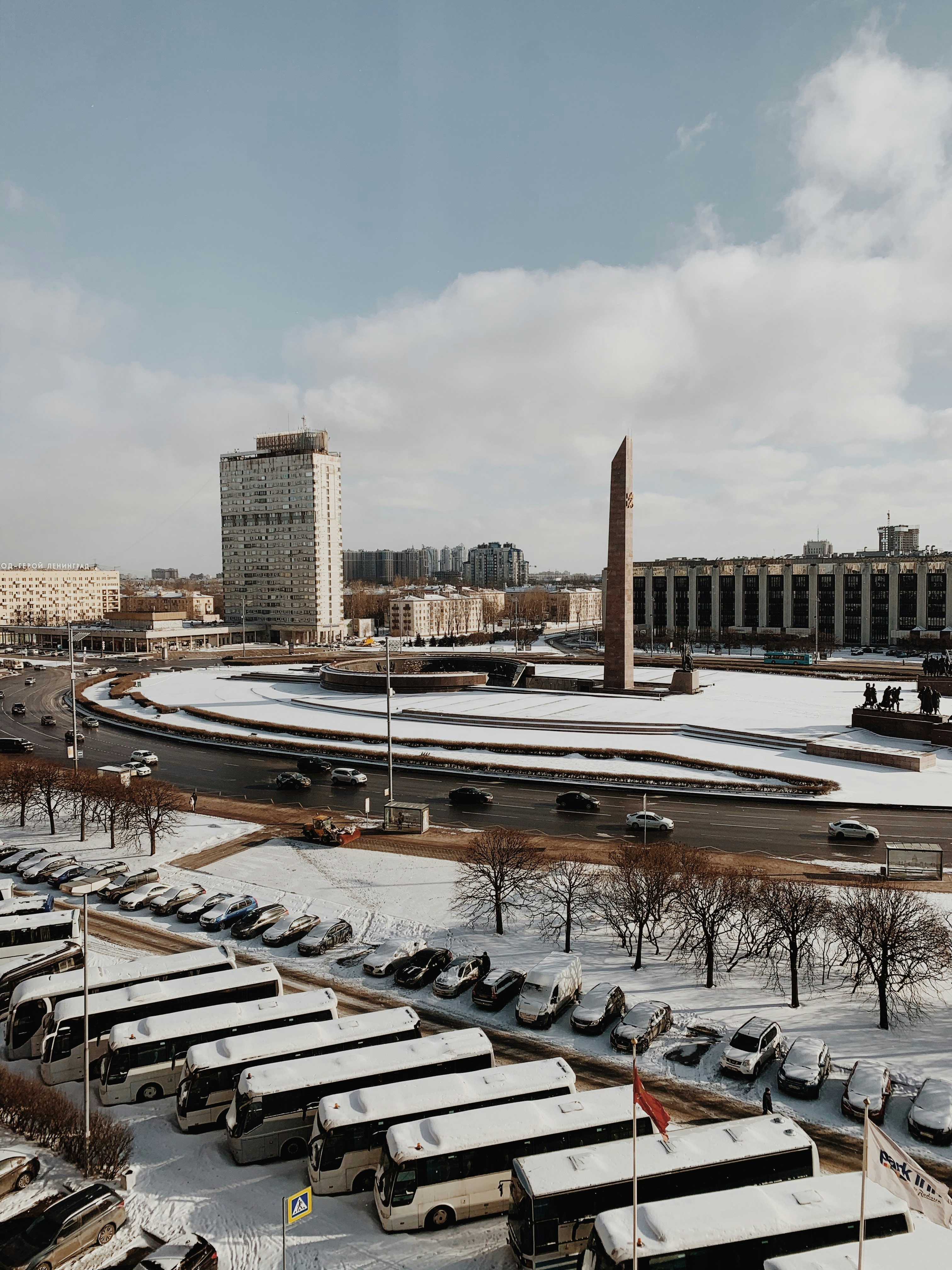 Snowbound Roundabout and Obelisk: A Quiet Winter Cityscape