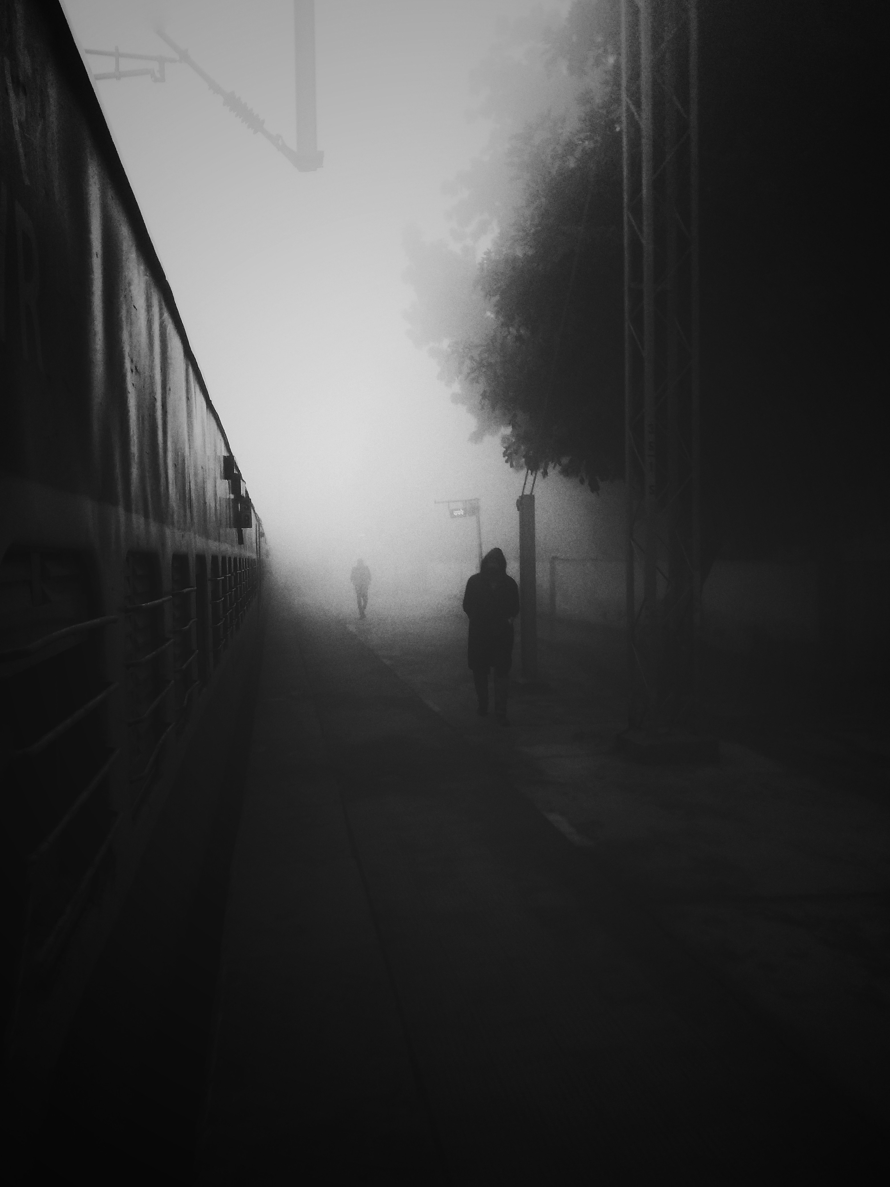 Grayscale photo of 2 person walking on pathway photo – Free Grey Image ...