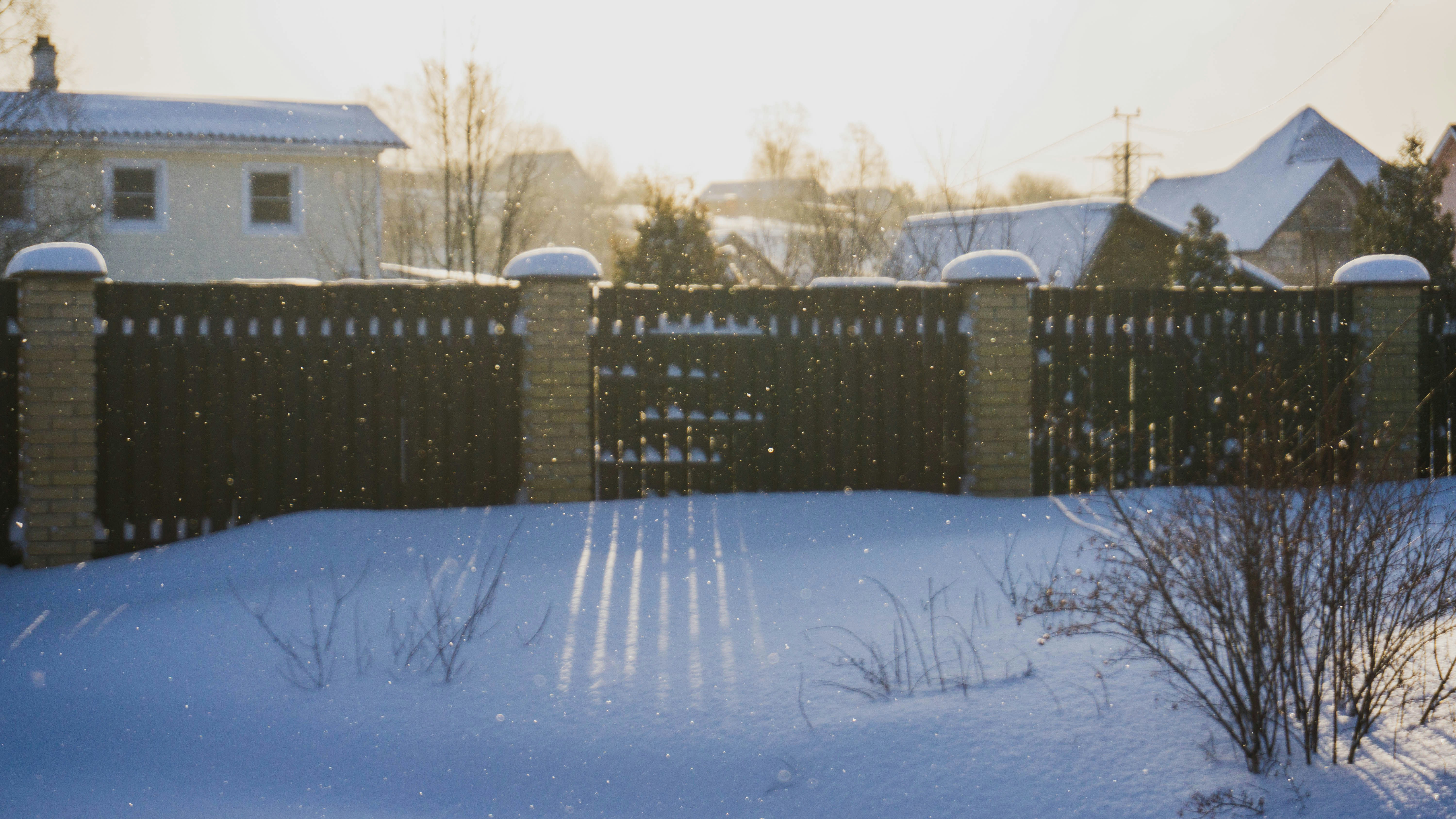 Sunny snowy countryside view.