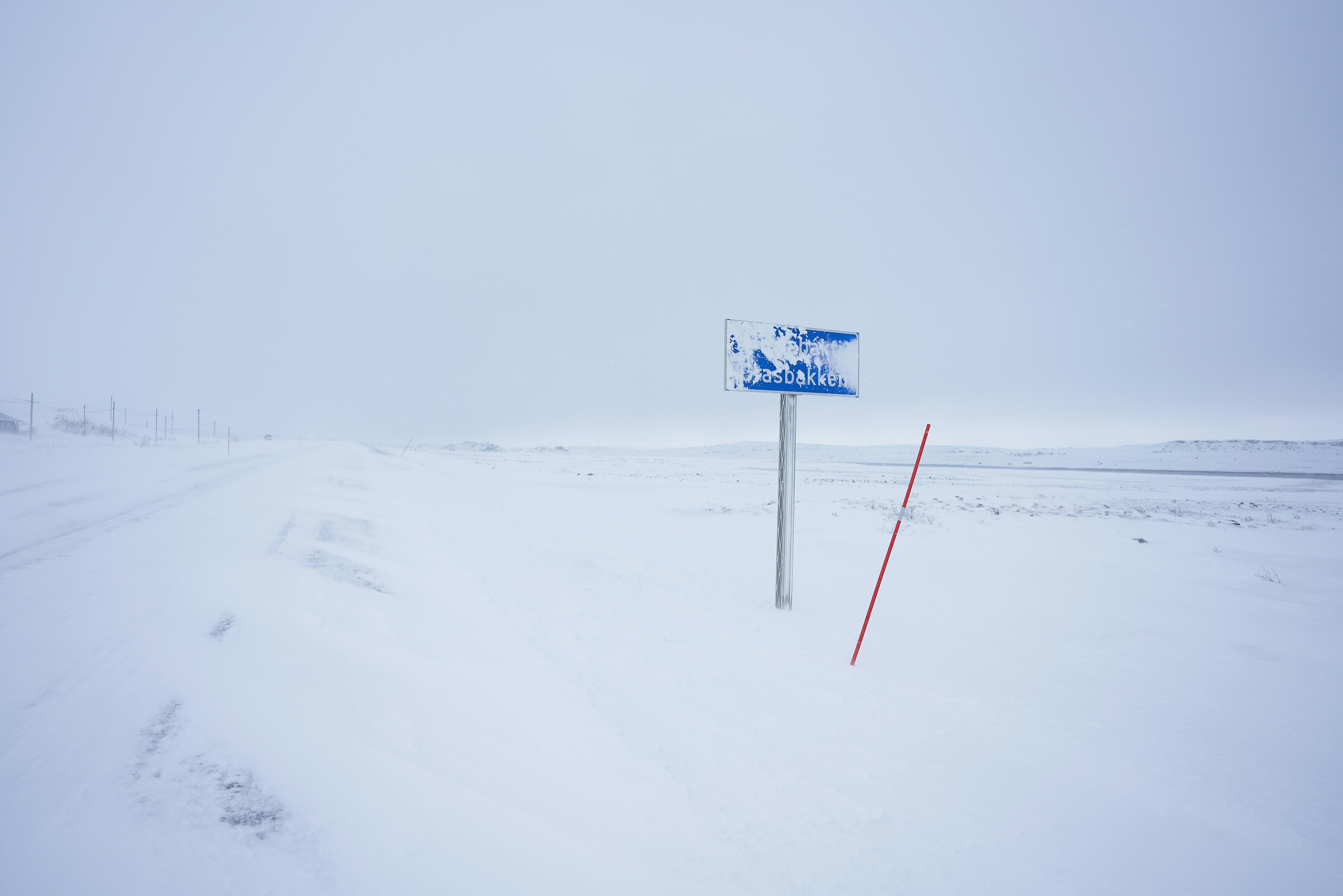 Blue Signpost on a Silent Whiteout