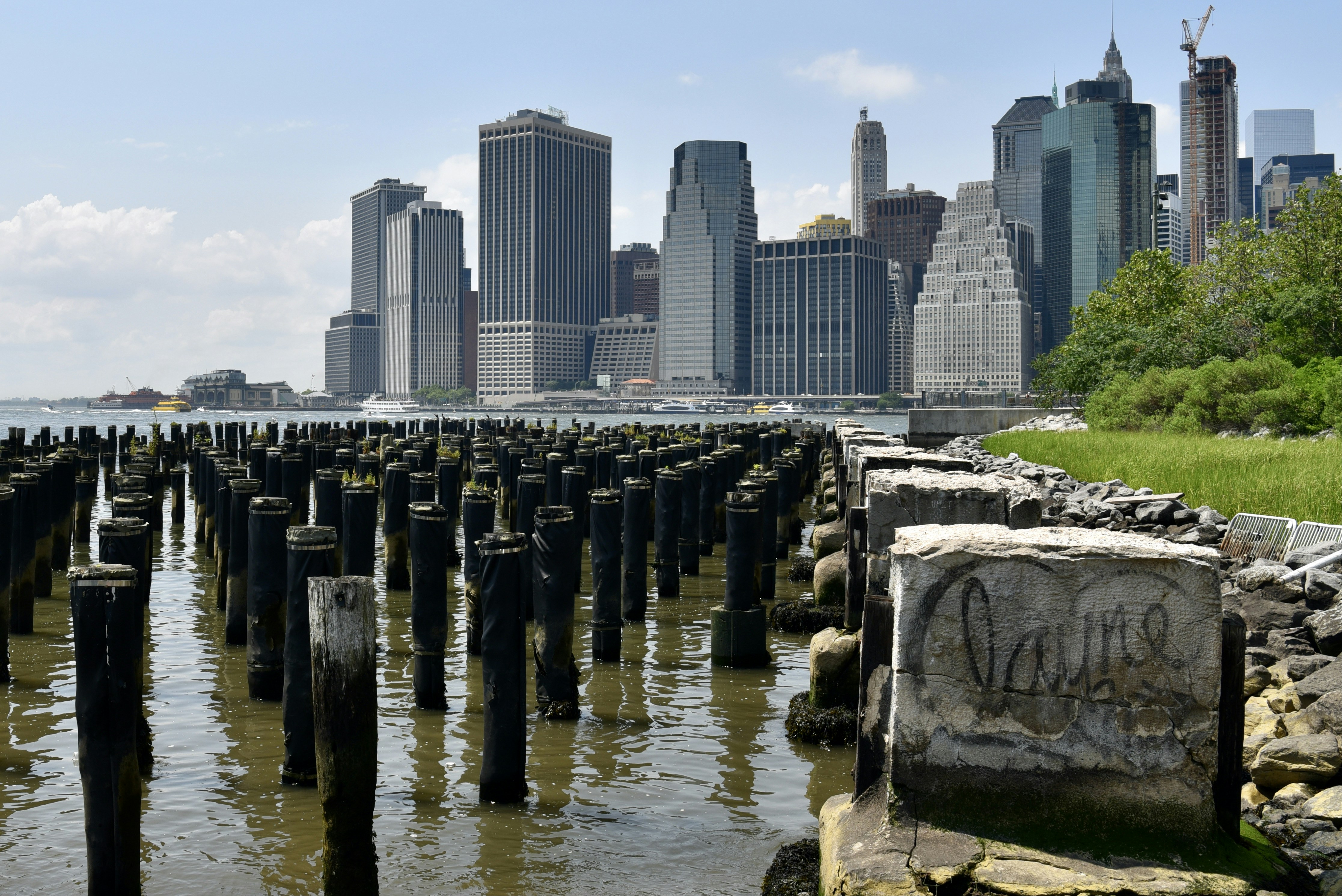 Pylons and the Glass City: A Waterfront View of Manhattan's Skyline