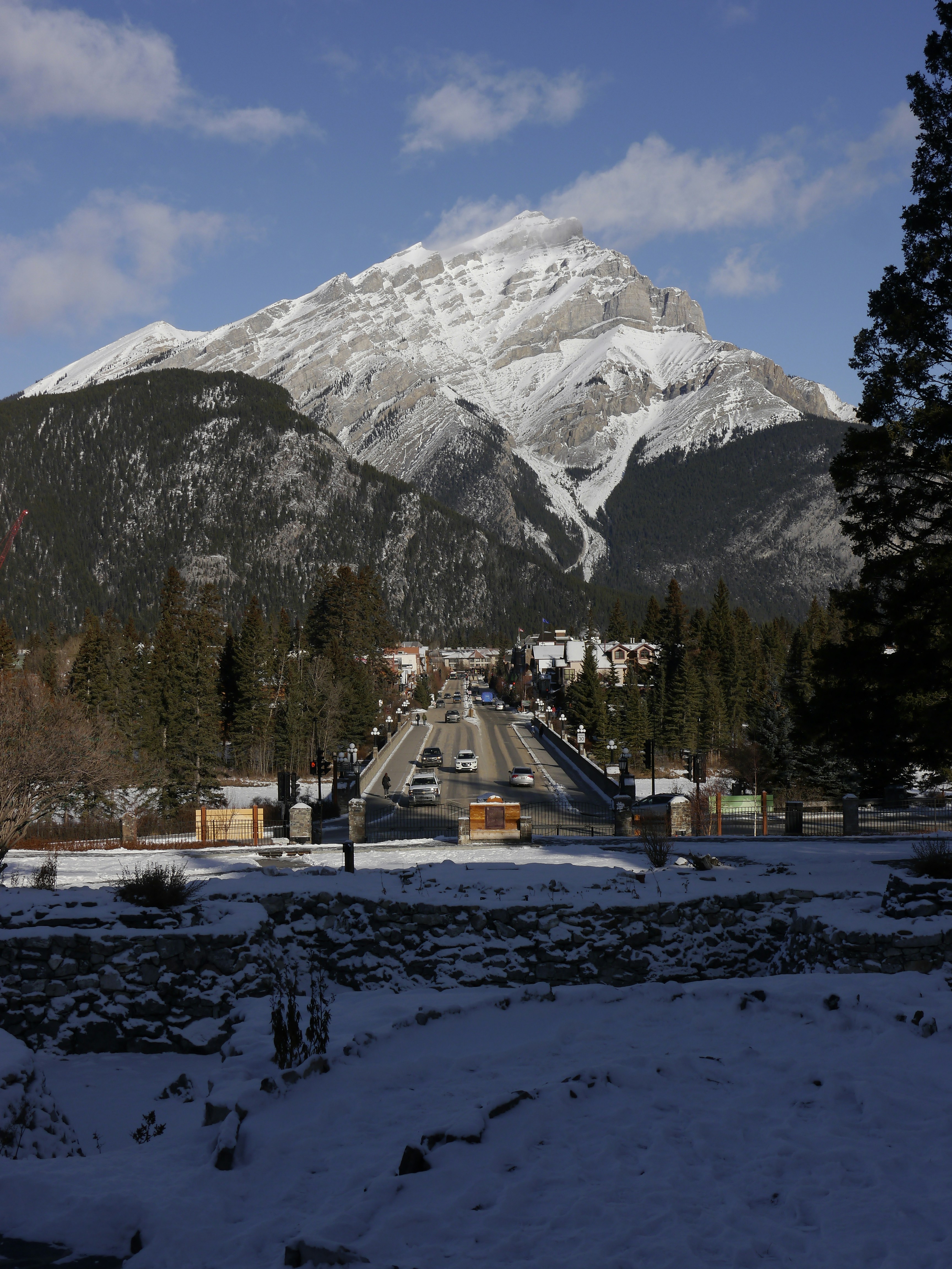 Snow-capped Peak Over a Quiet Alpine Town