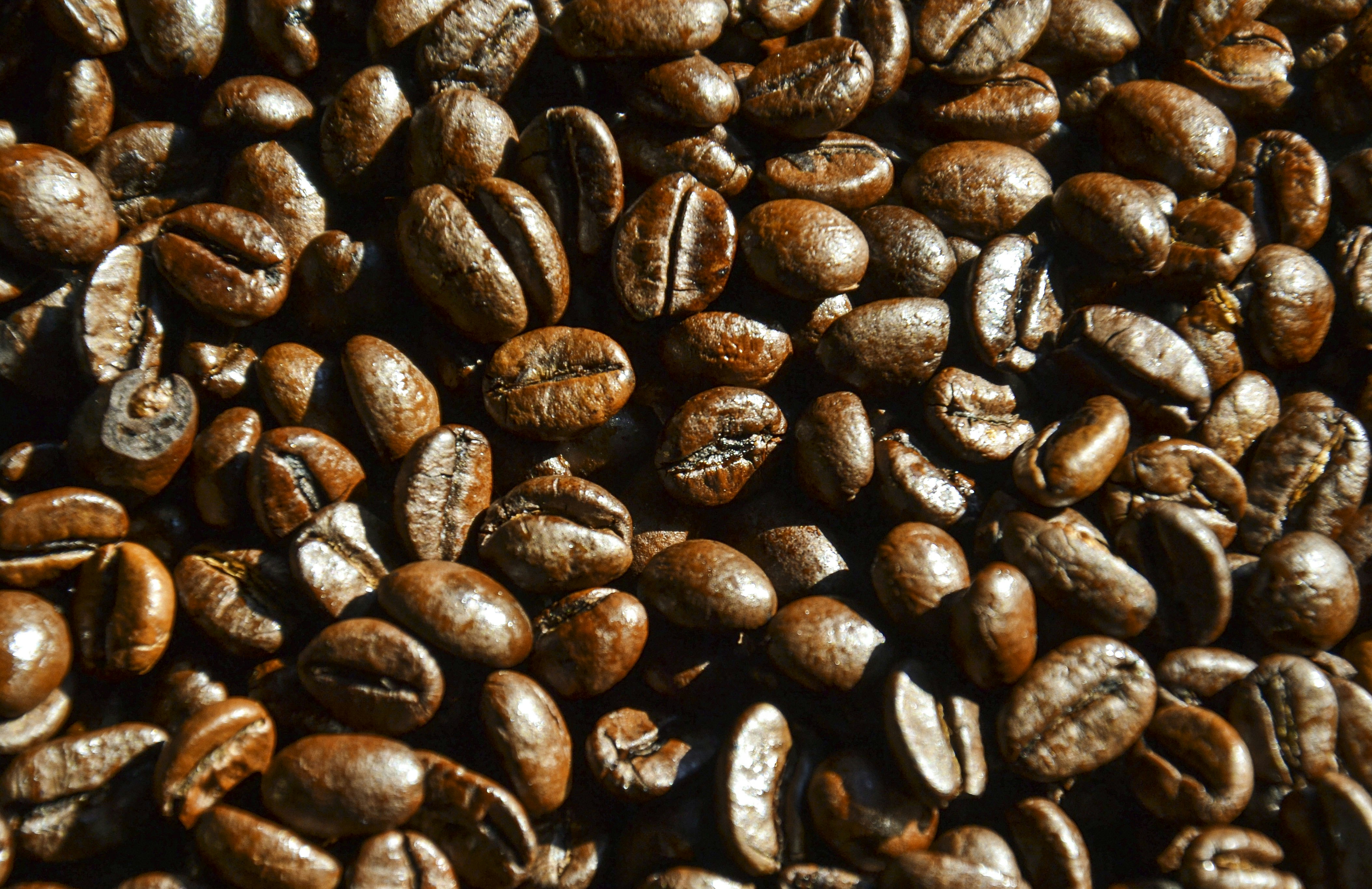 Close-up of roasted coffee beans showcasing their rich textures and deep hues. Perfect for illustrating the essence of coffee culture.
