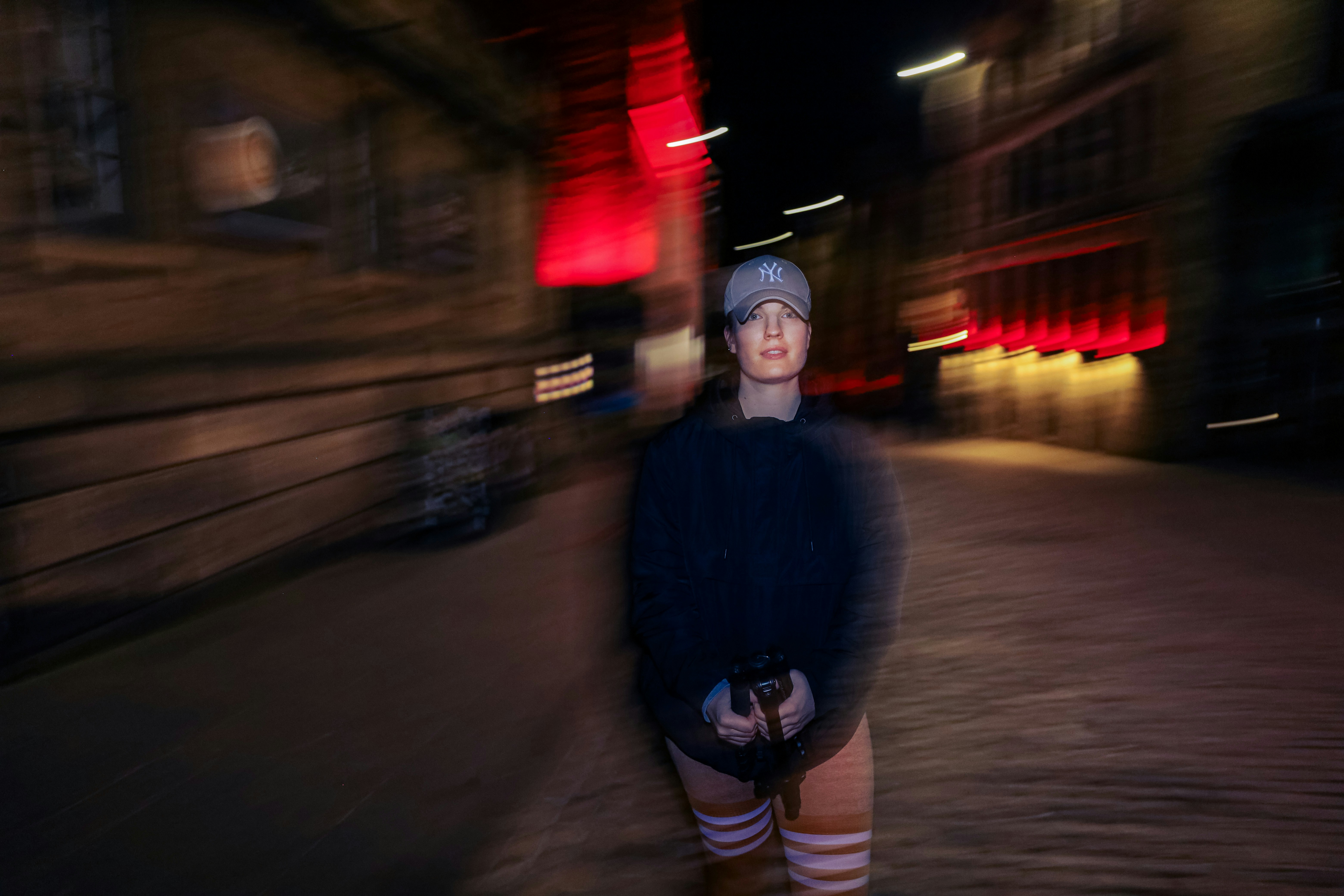 Neon Alley Portrait in Slow Shutter