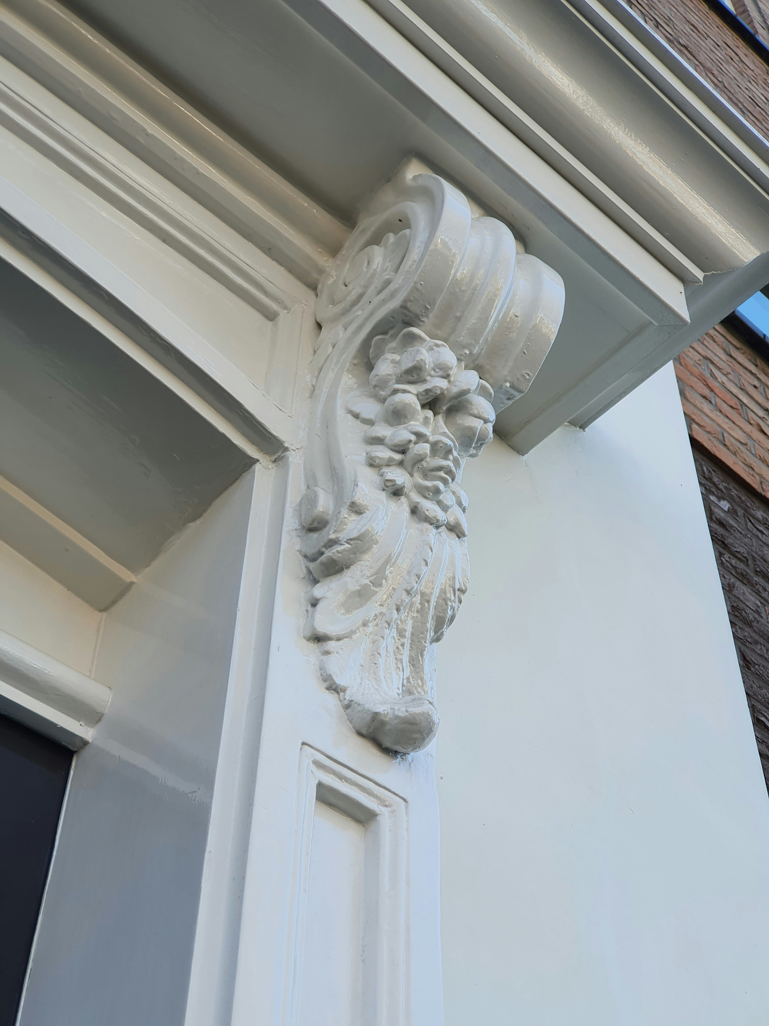 Architectural Florals: A Detailed Close-Up of a White Cornice Ornament