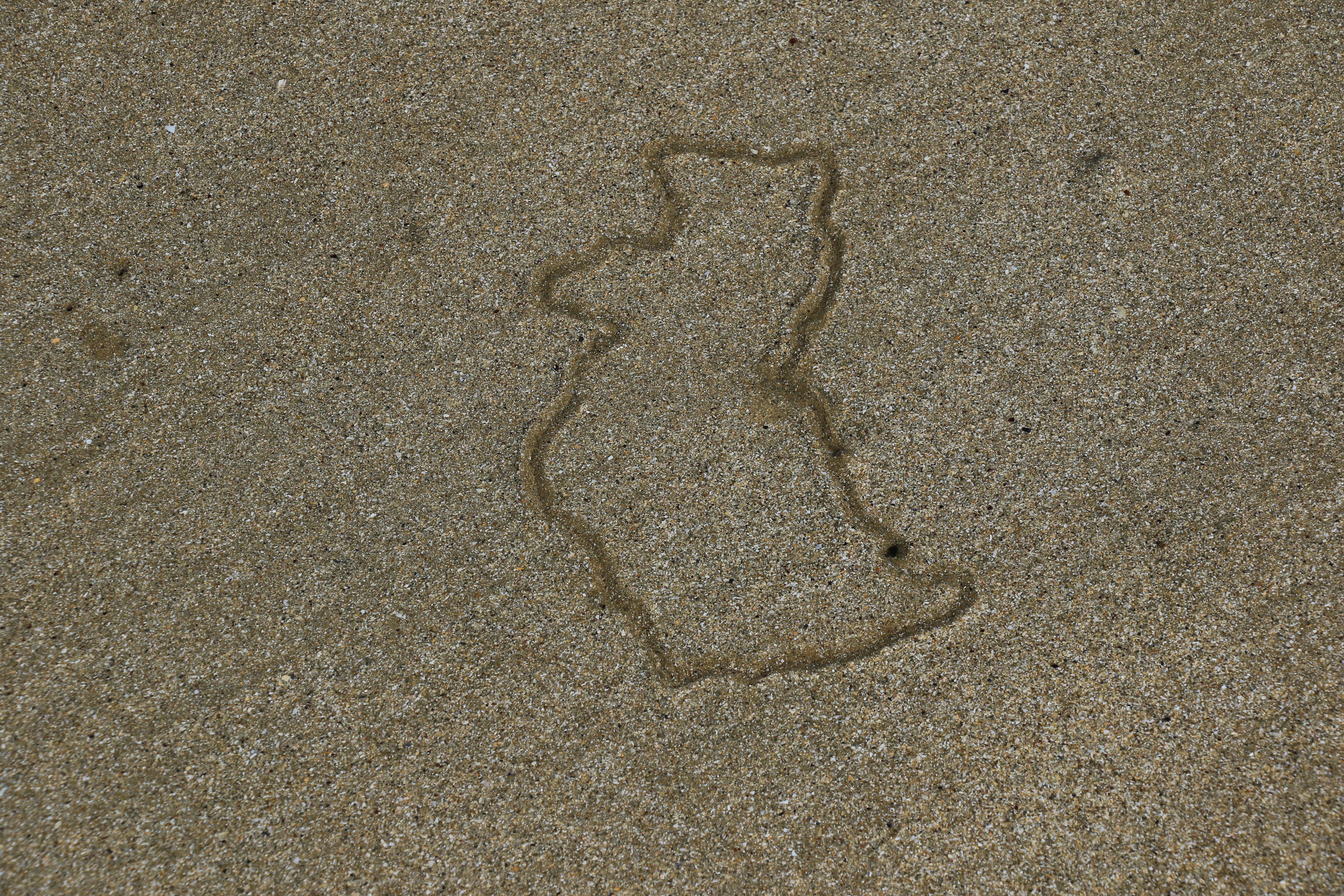 Outline of a landmass etched into sandy beach, capturing a moment of nature's artistry.