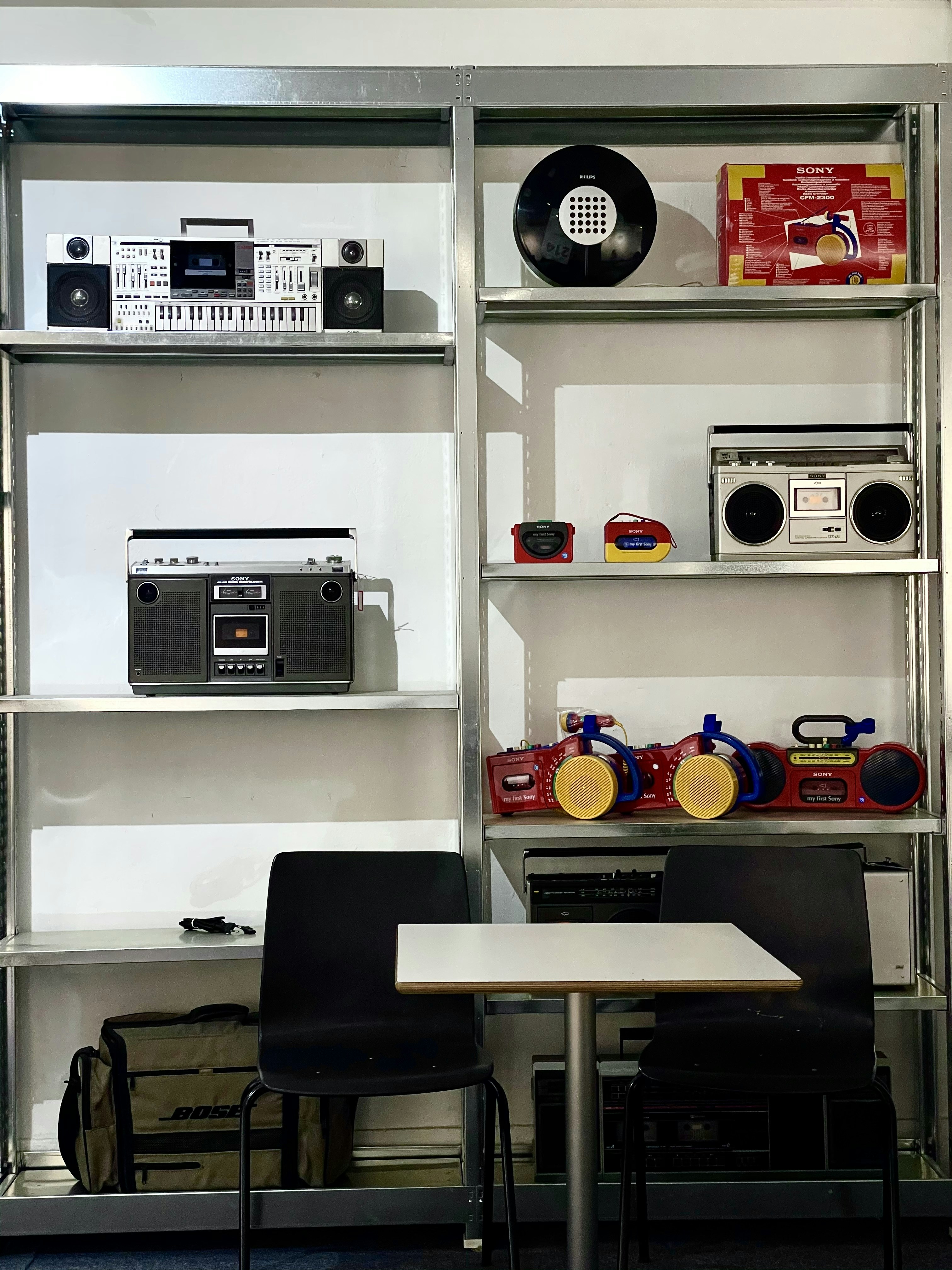 Black and silver radio on white wooden shelf photo – Free Grey Image on ...