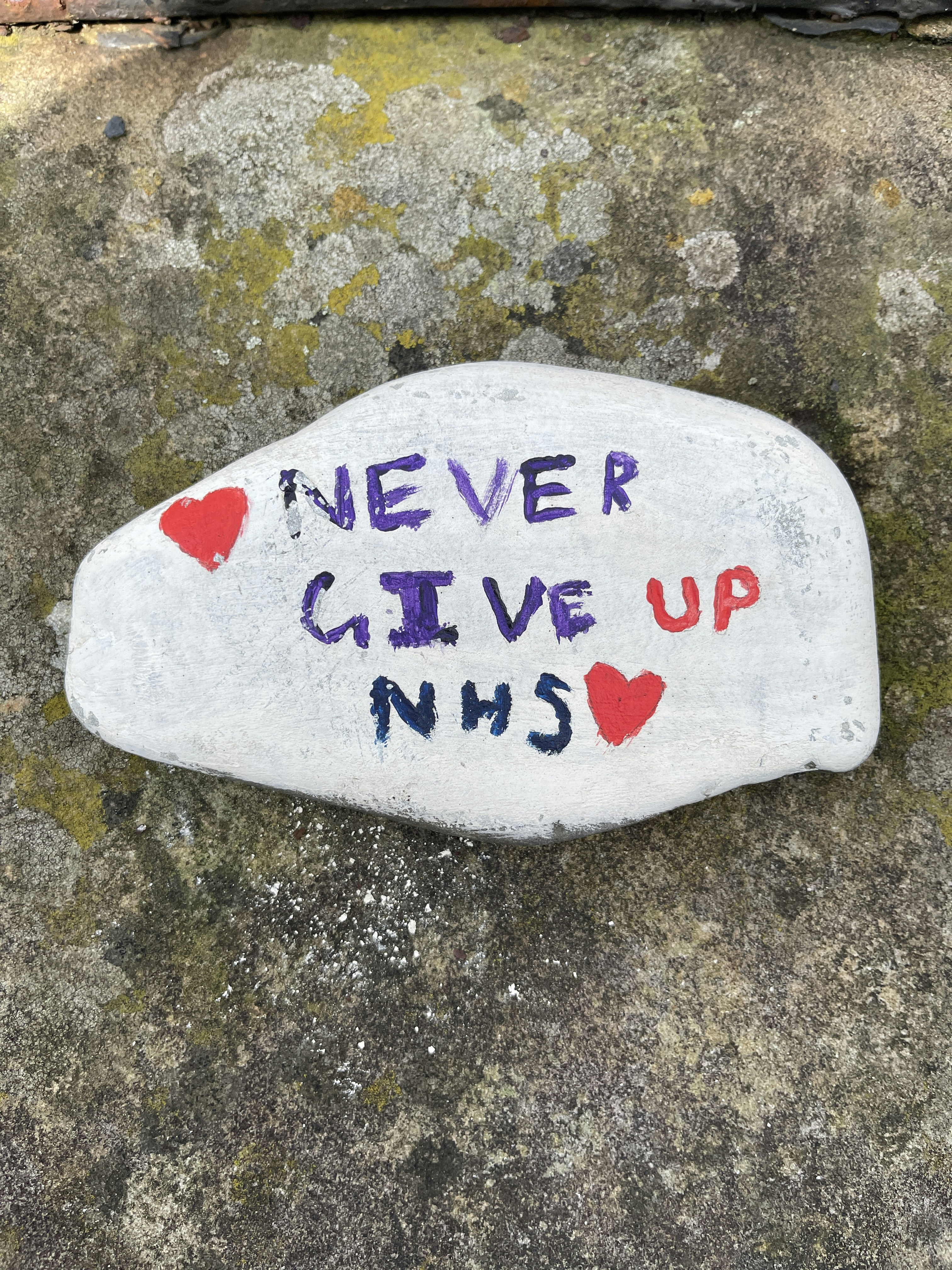 Never Give Up: Painted Hope on a Weathered Stone