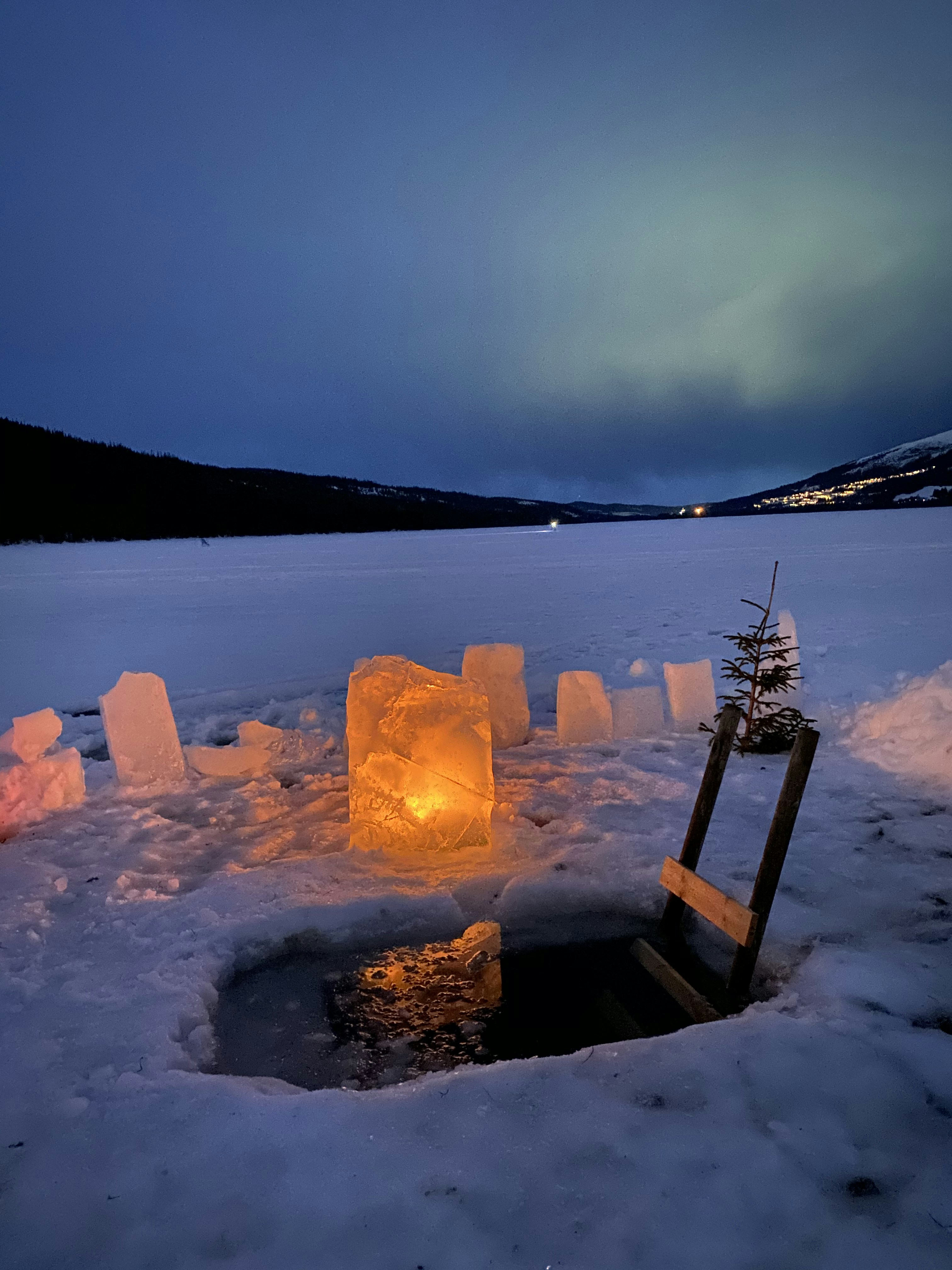 Arctic Glow: Nighttime Ice Bath