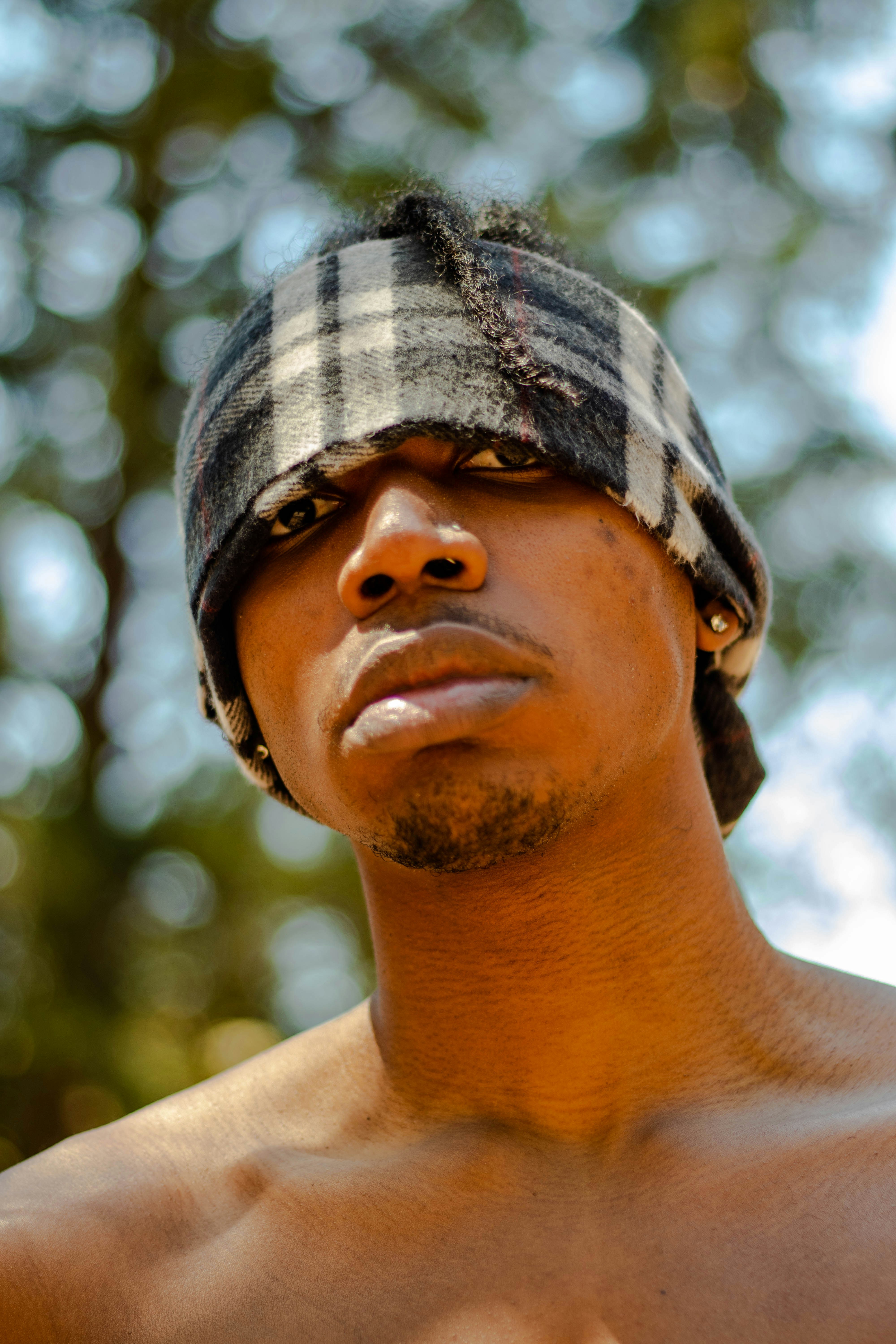 Plaid Wrap Portrait in Dappled Sunlight