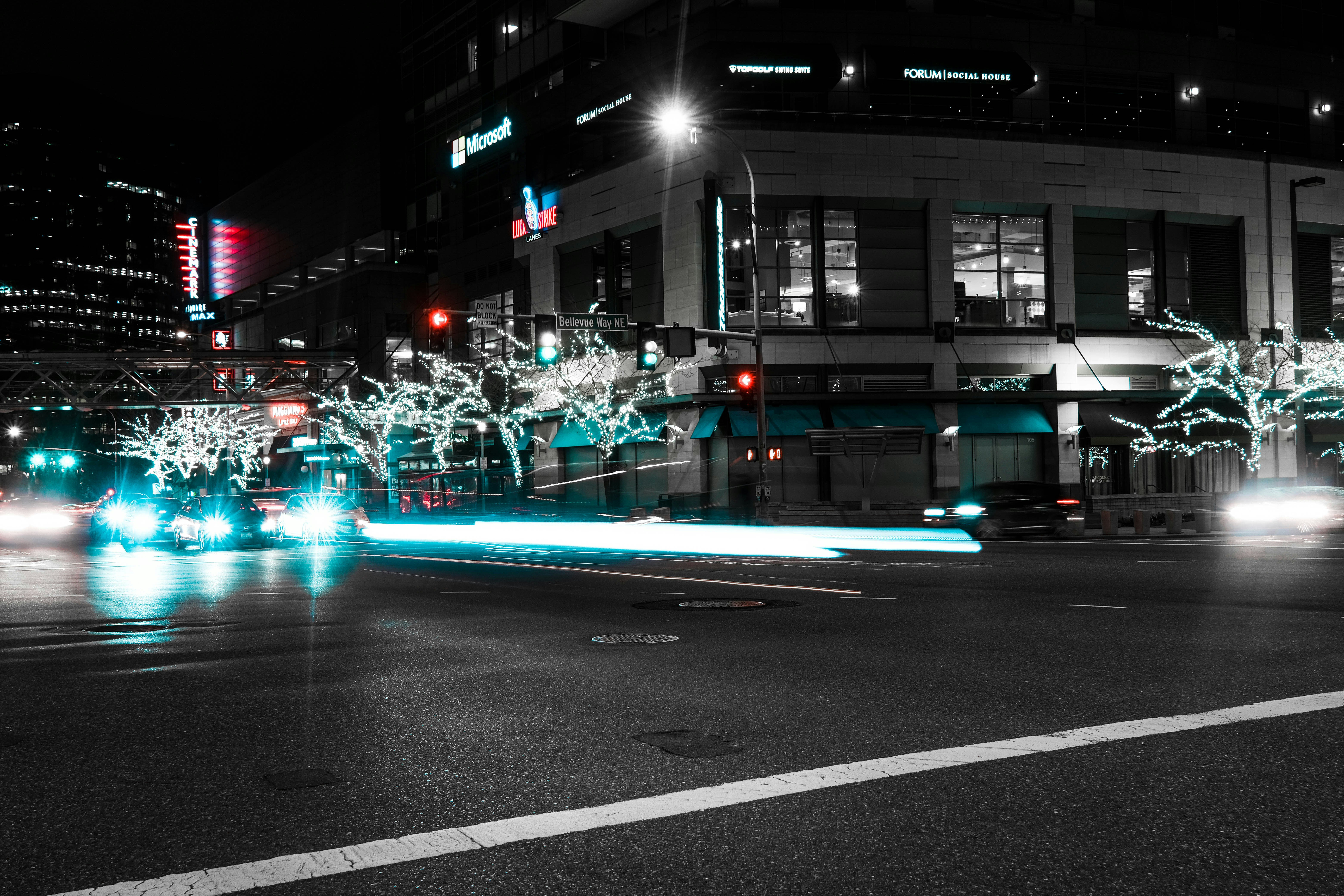 Neon Slipstream Across a Quiet Night Intersection