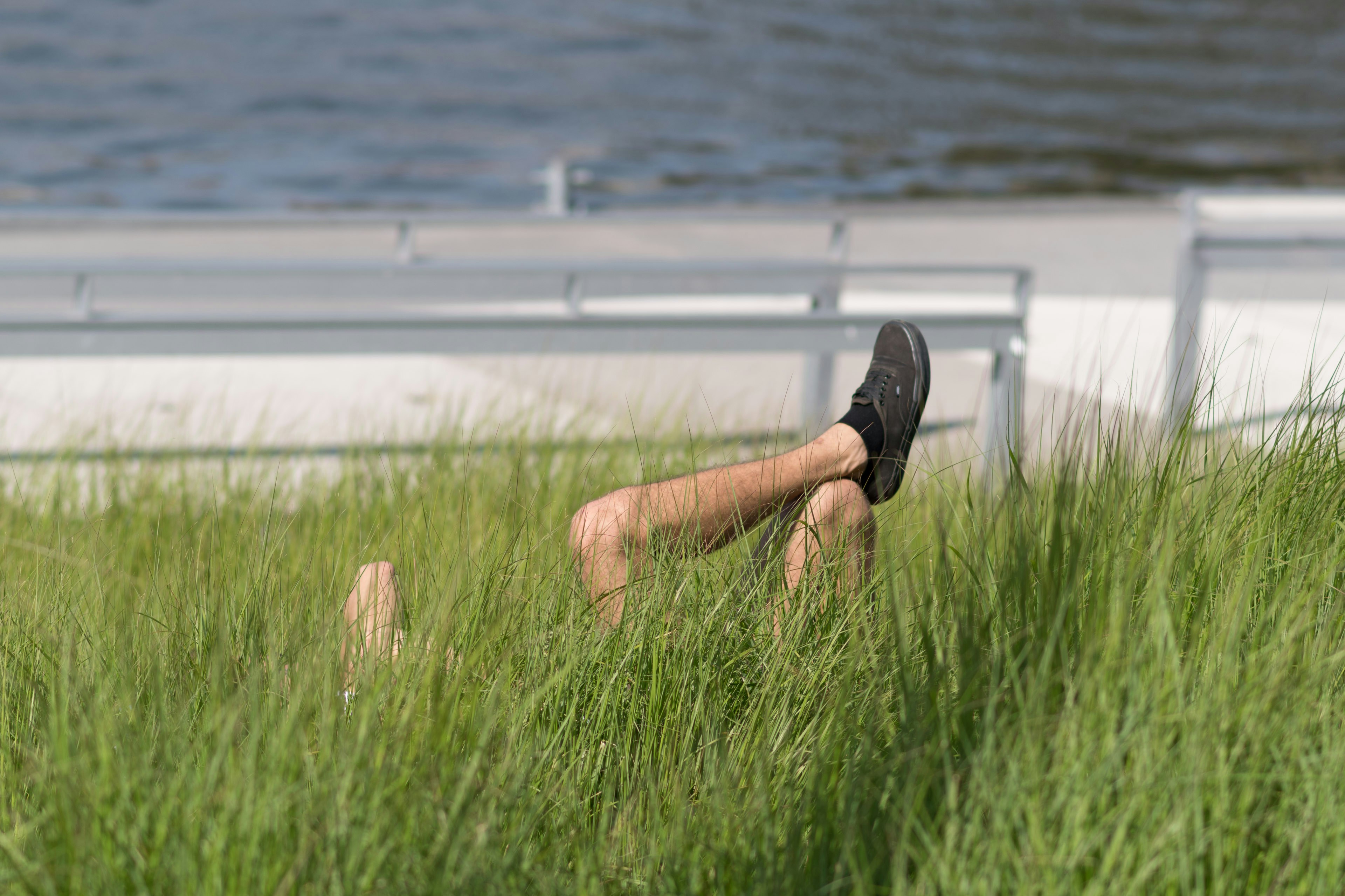 Legs Among the Grass by the Riverside Rail