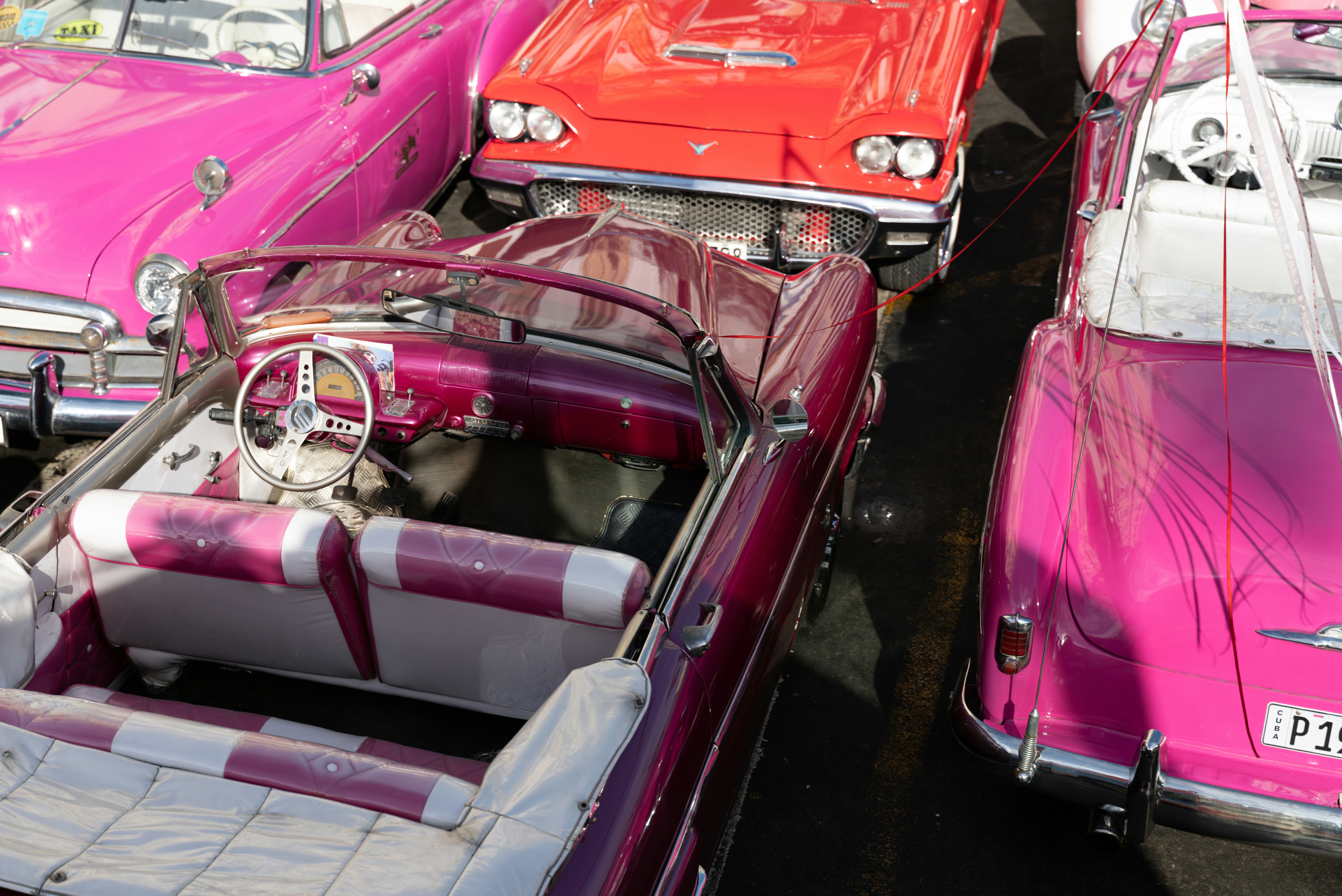 red and white vintage car