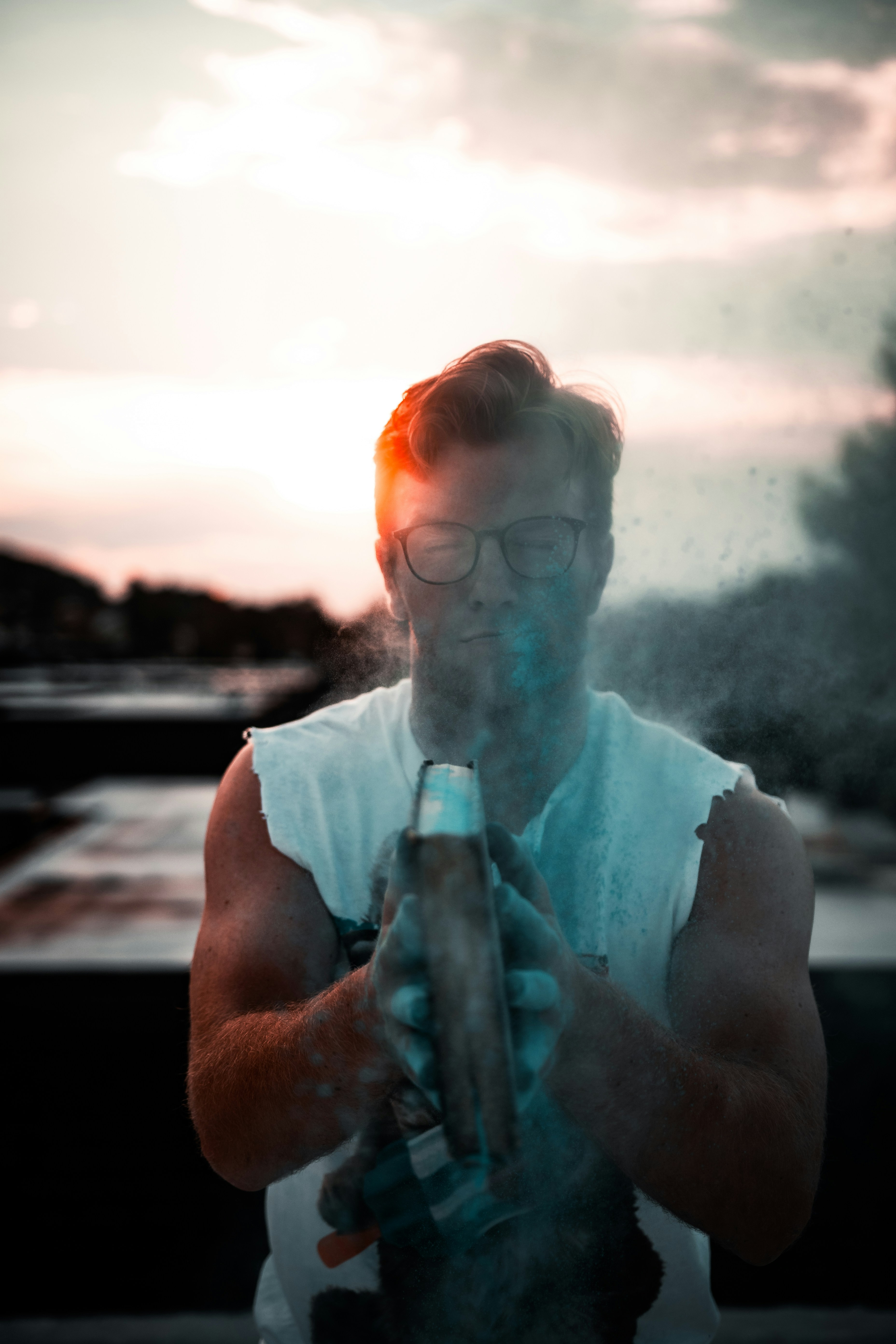 Dusk Spray Portrait: Focus Through Vapor