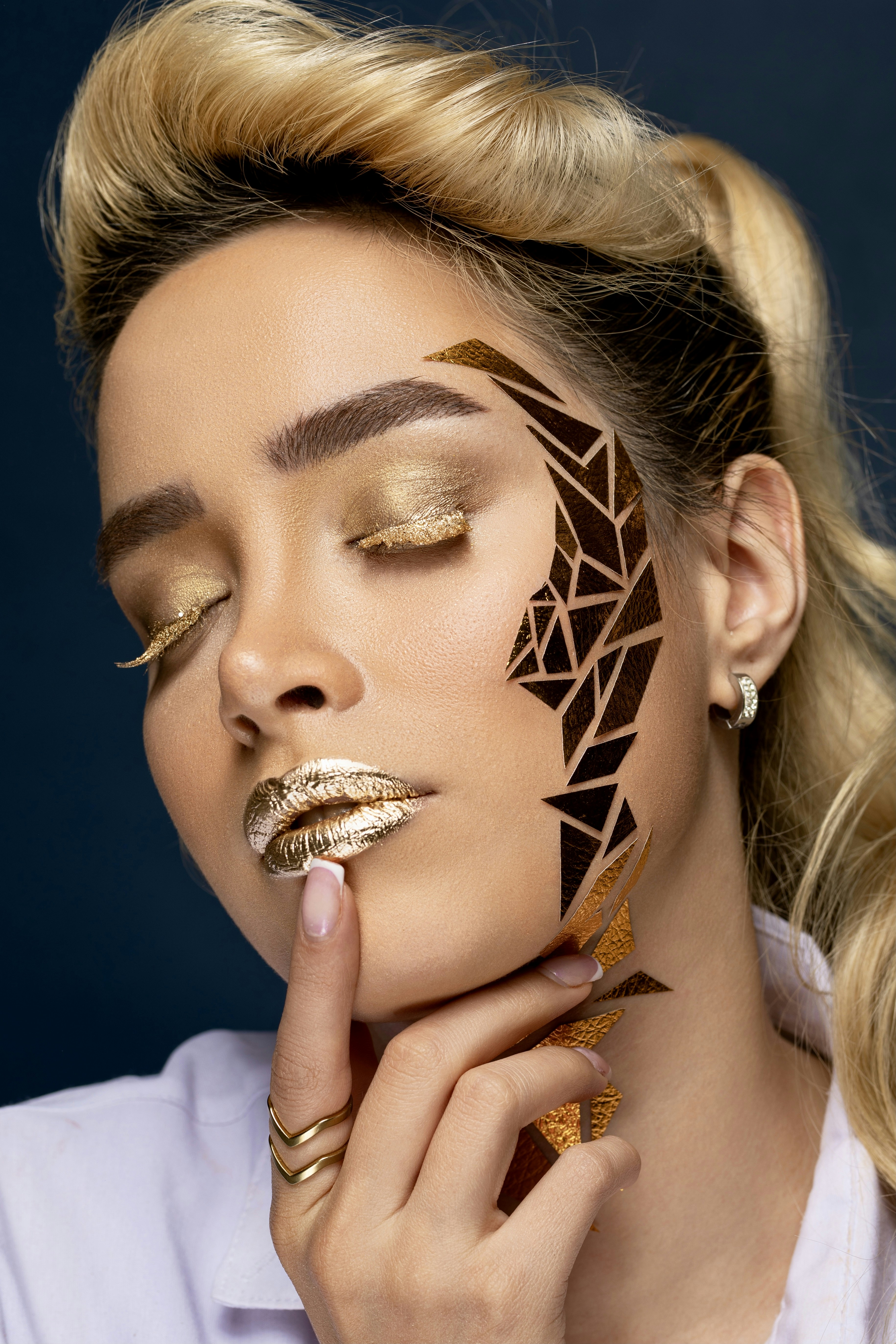 Gilded Geometrics: A Portrait of Metallic Mosaic on Silk