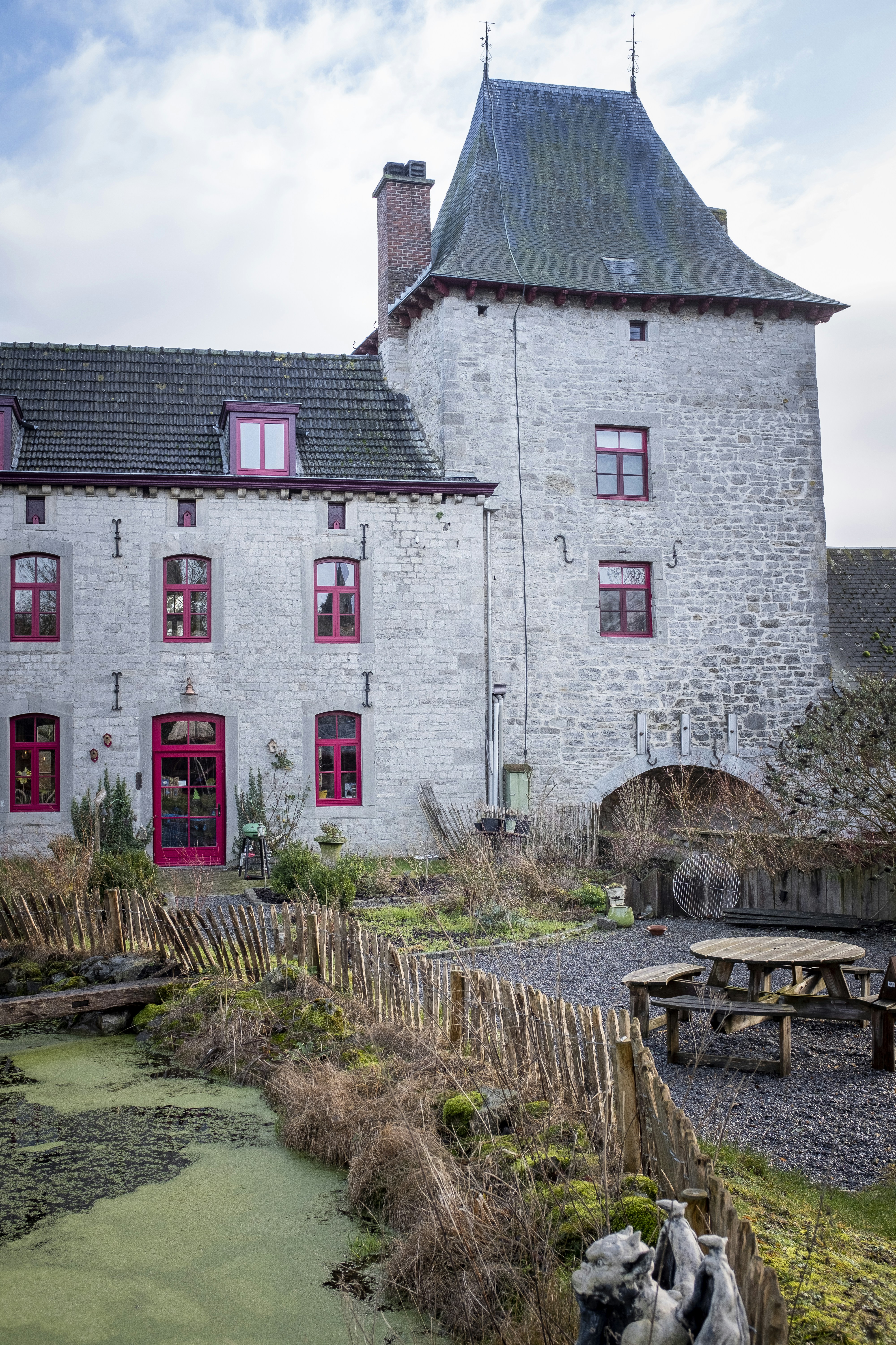 Magenta Doors at the Stone Manor by the Pond