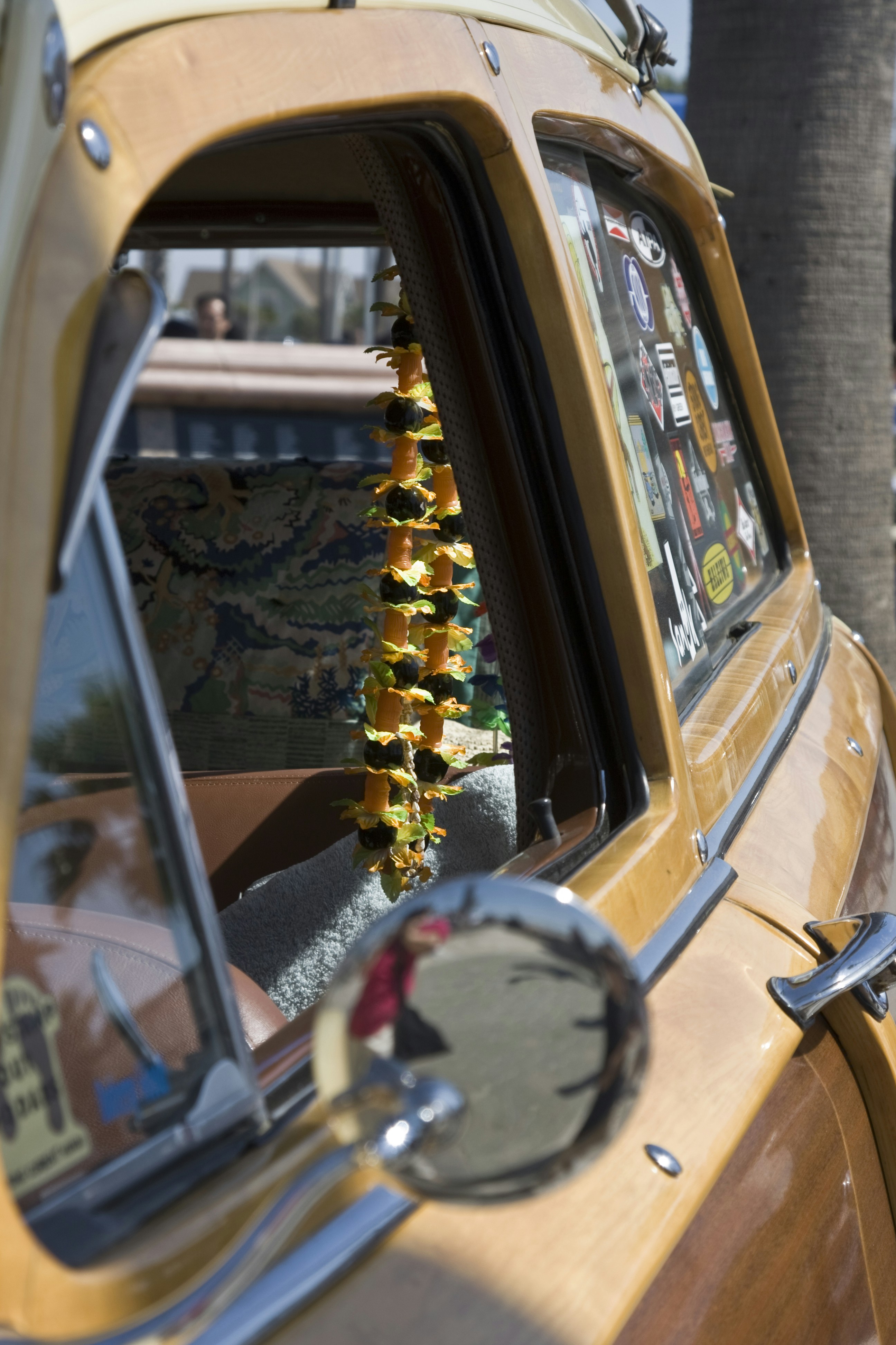 Beaded Window in a Sunlit Vintage Car