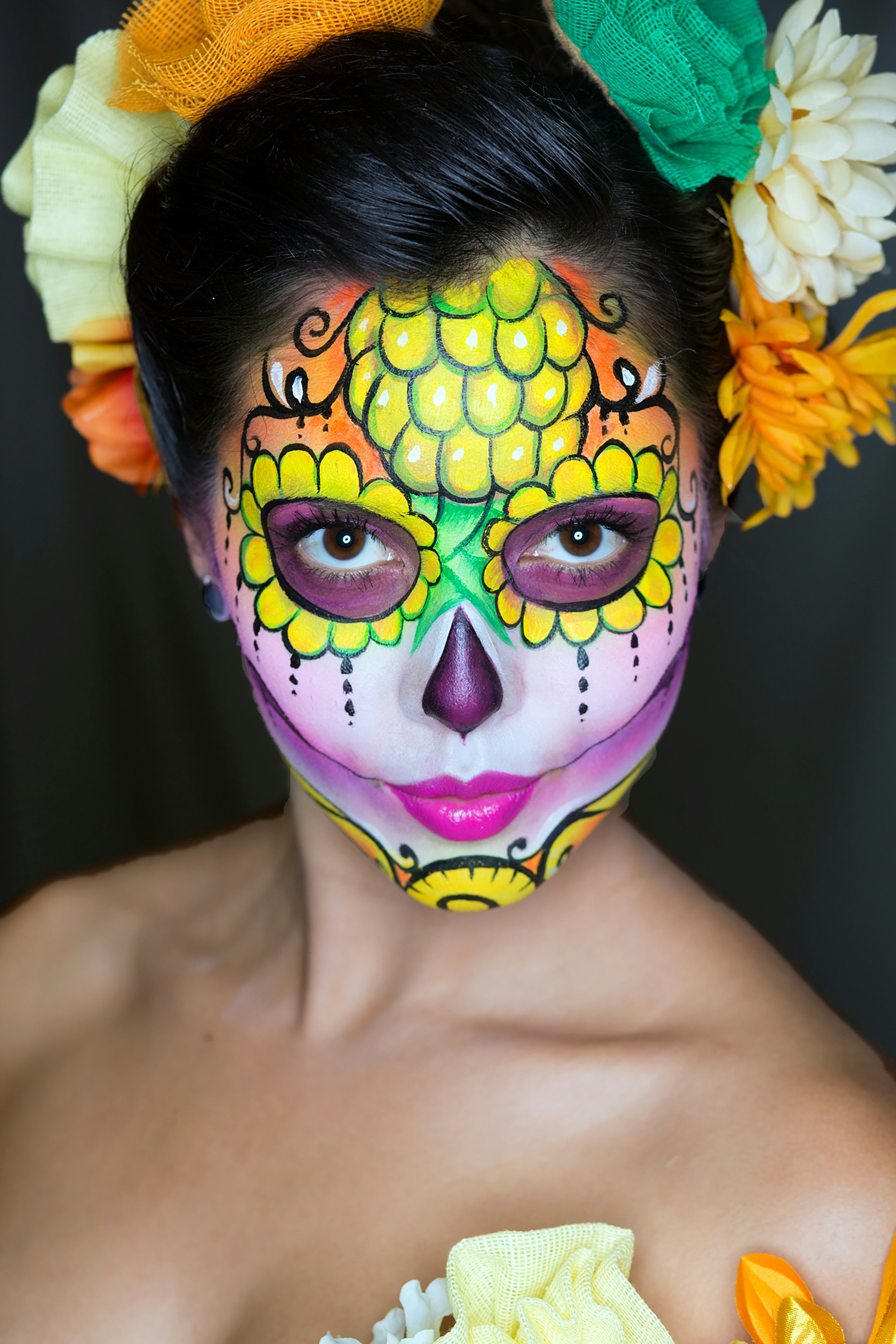 Woman with yellow and purple face paint photo – Free Festival Image on ...