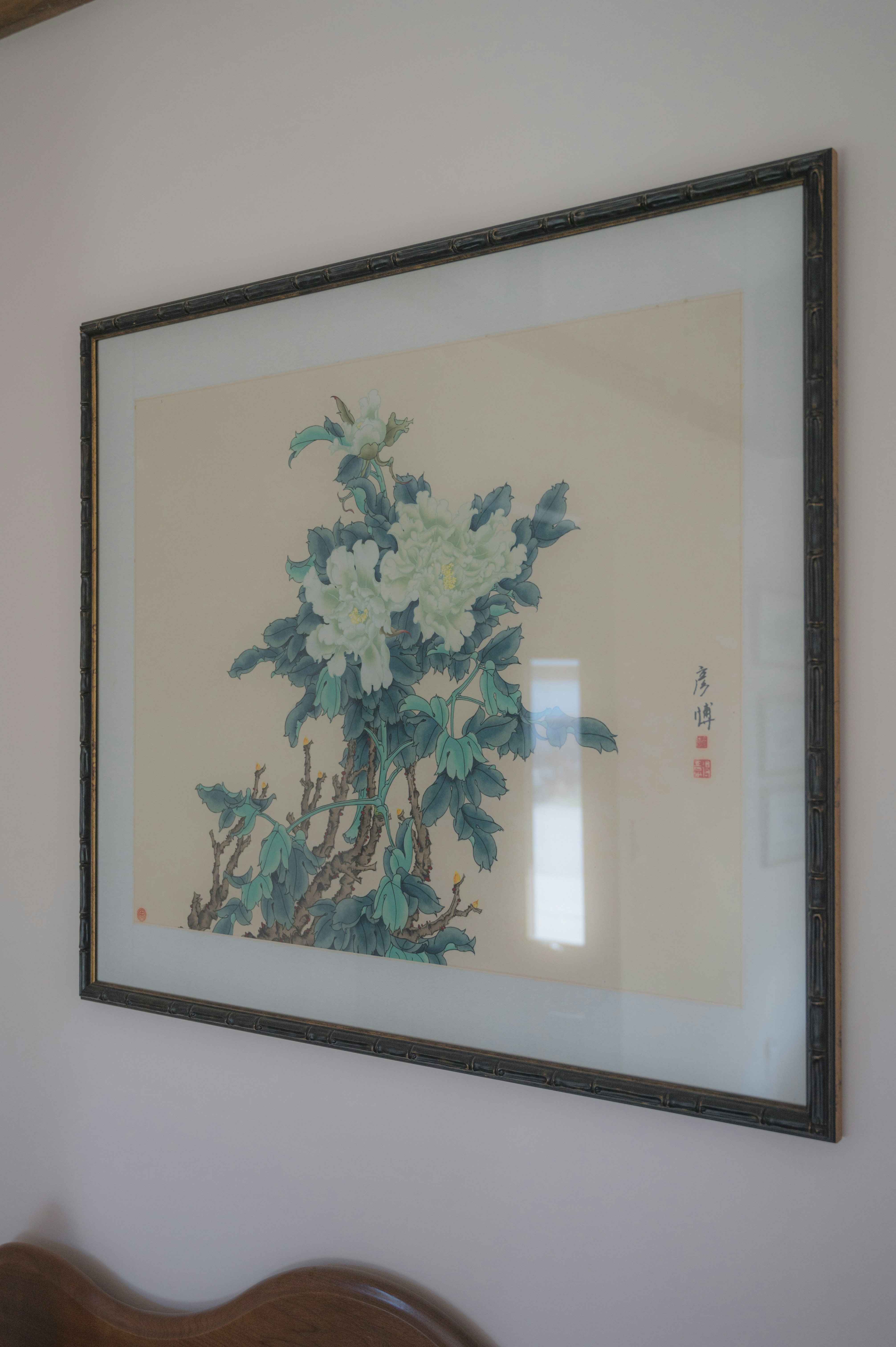 Framed Peony Study: Soft Light on a Botanical Tassel of Hue