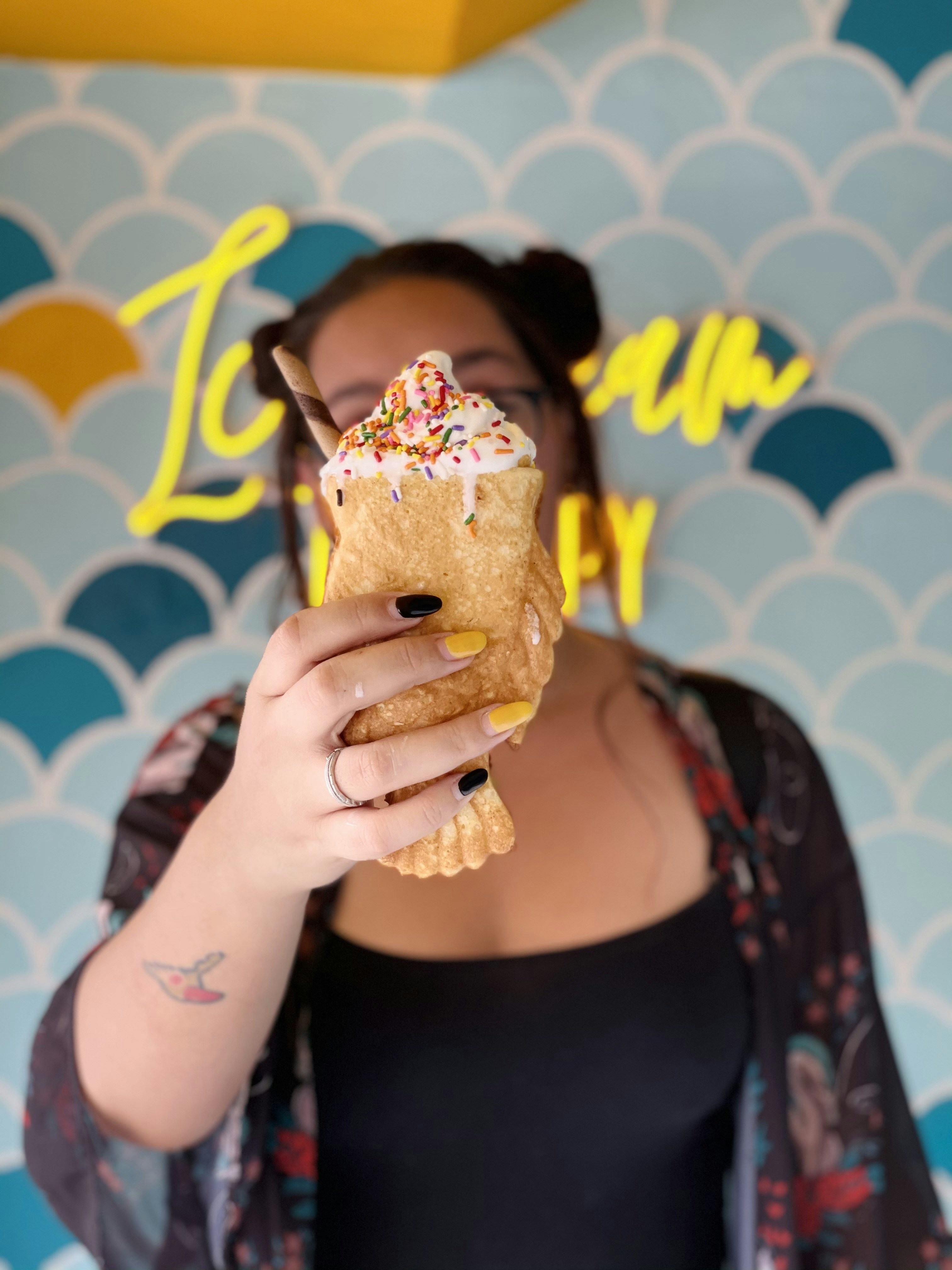 Sprinkles in Focus: Ice Cream Cone Against Neon Pastels