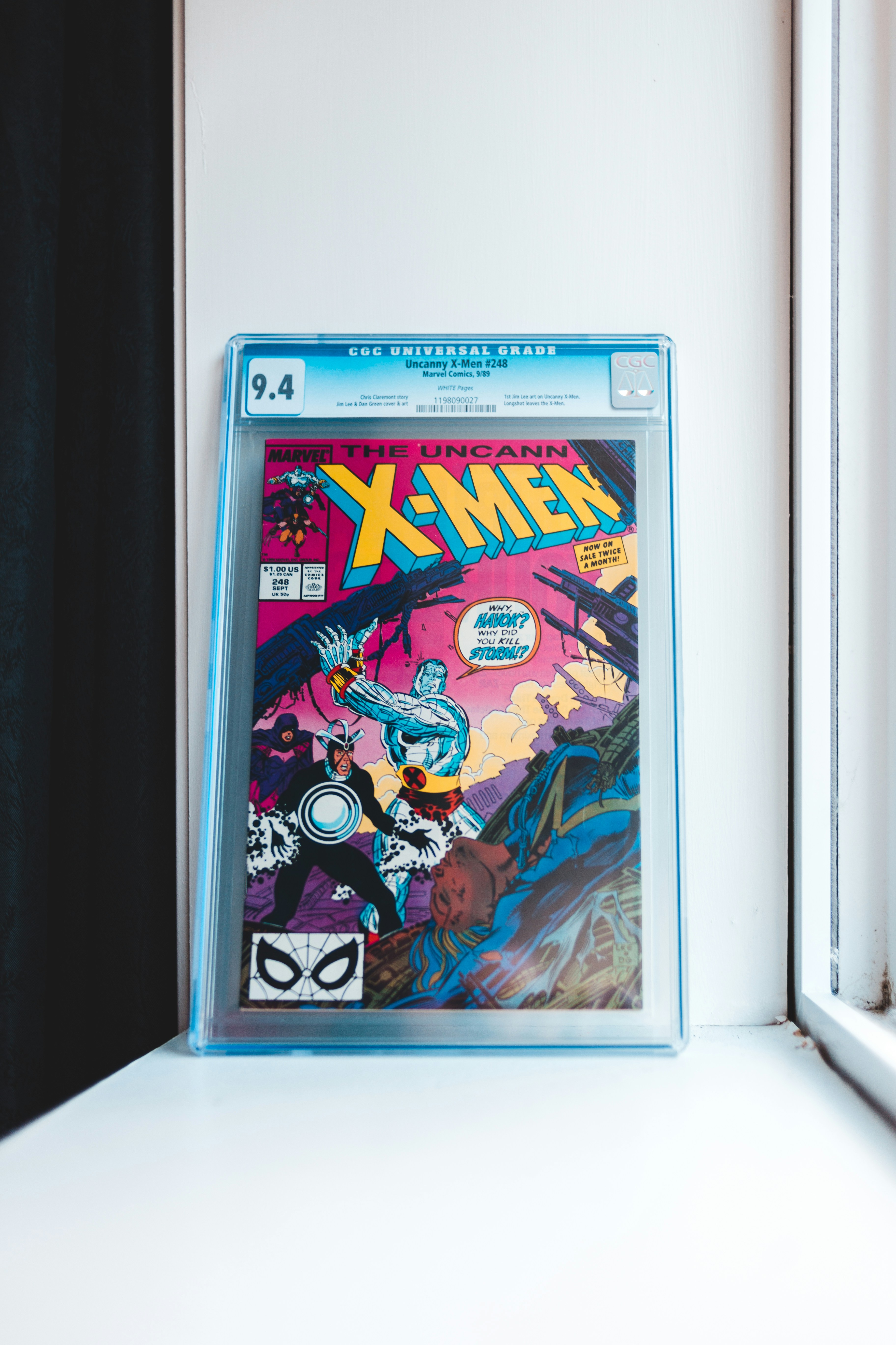 X-Men Uncanny Comic in a Protective Case by the Window
