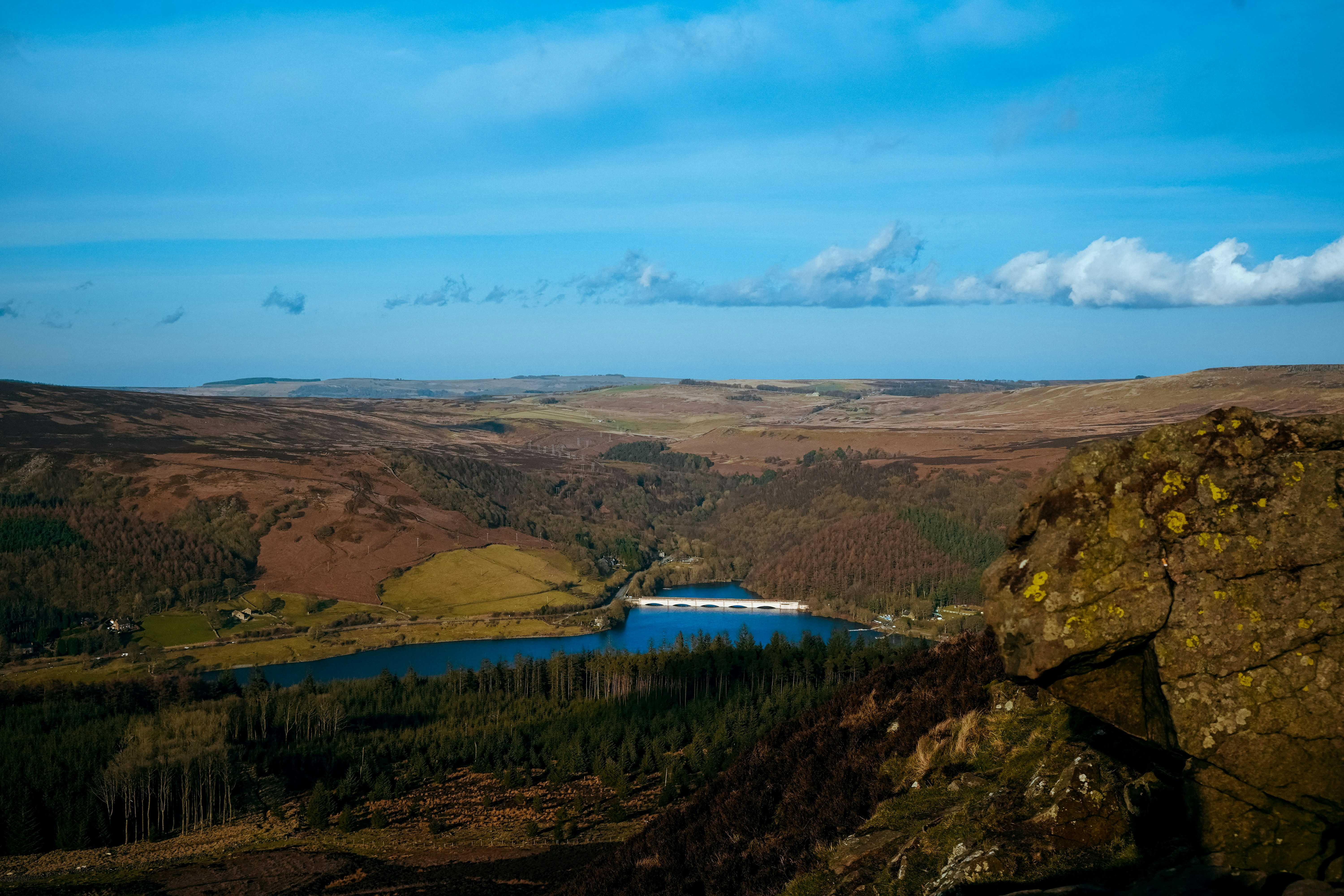 Azure Lake Nestled Between Moorland Ridges