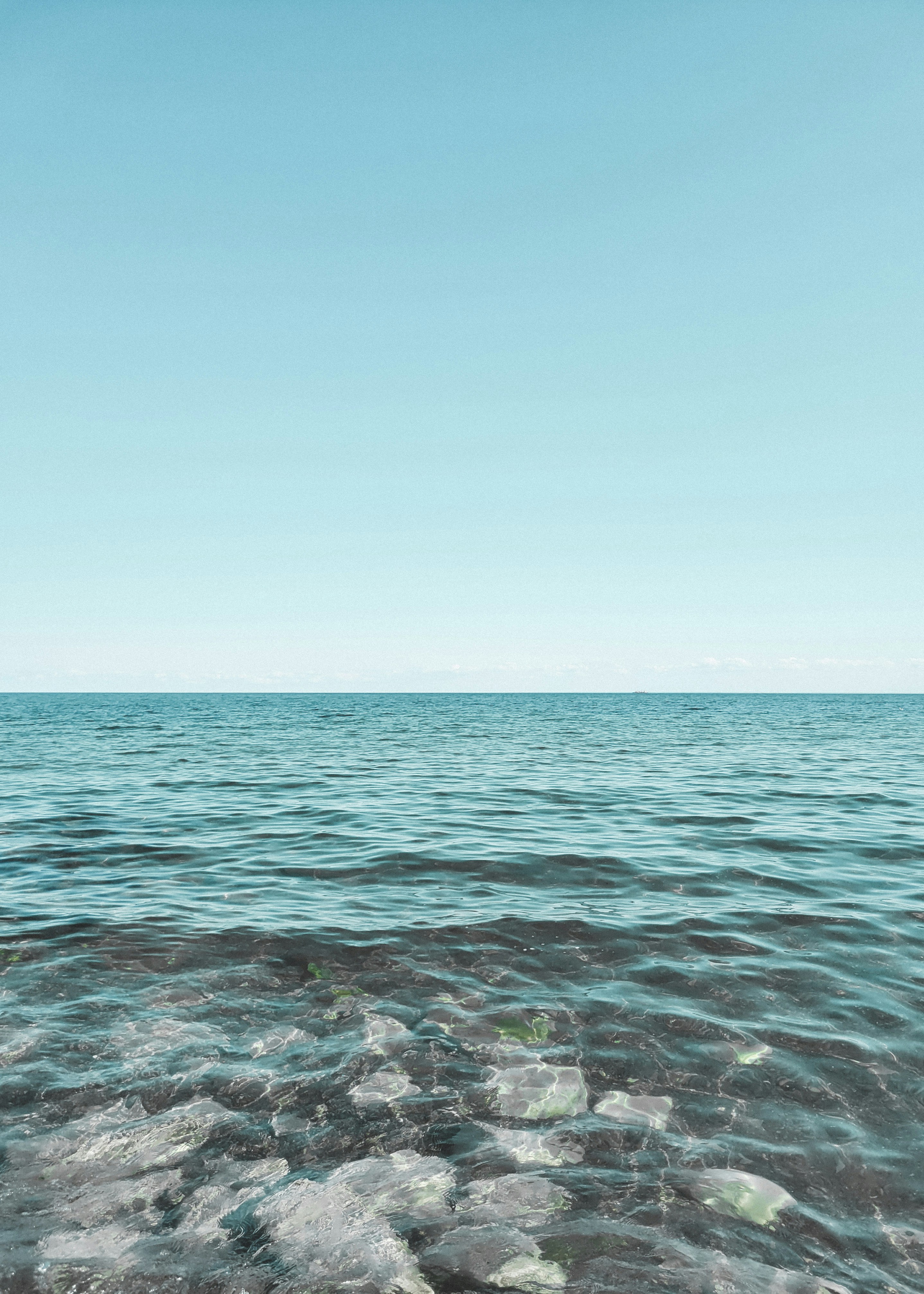 Clear horizon  | body of water under blue sky during daytime