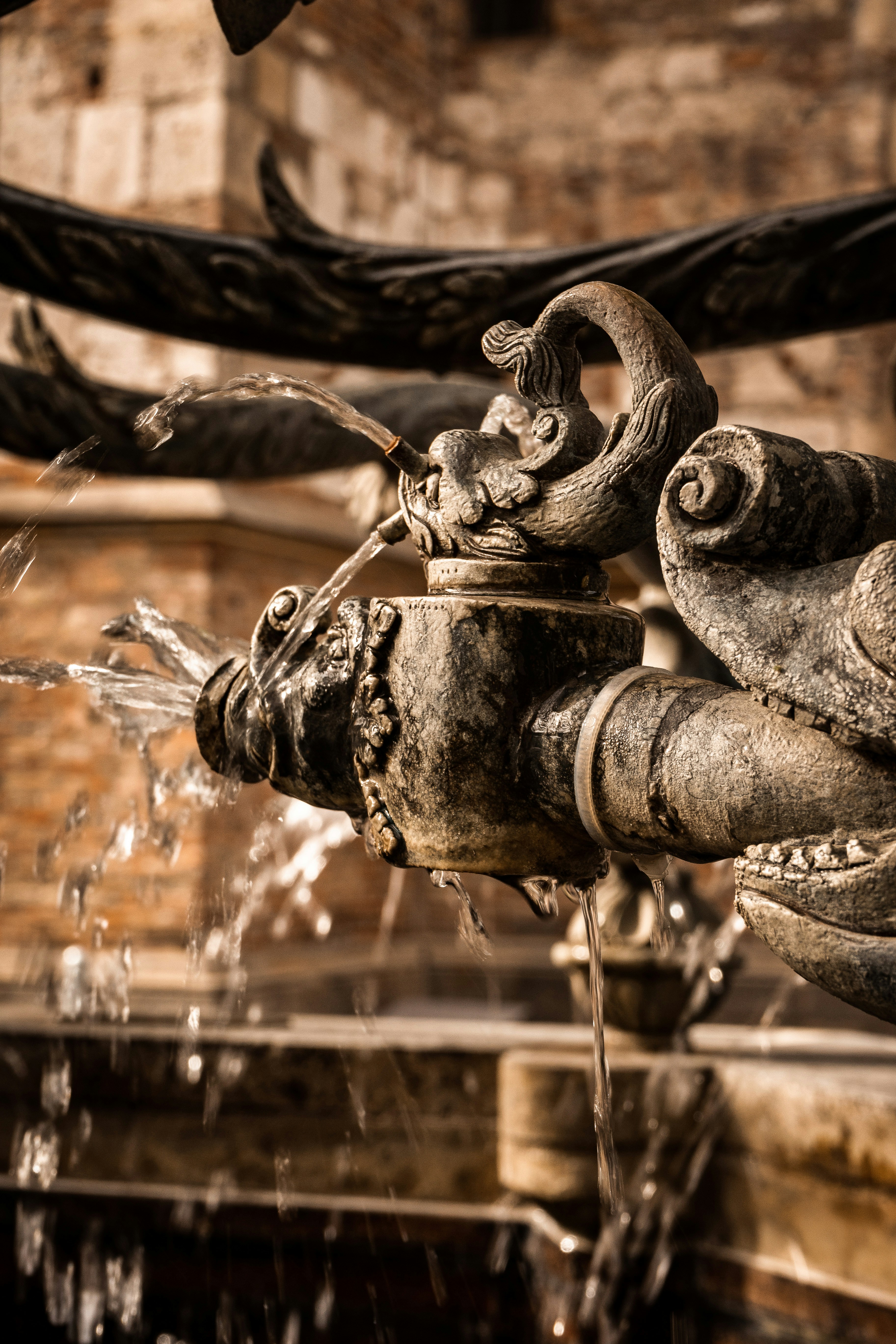 Ancient Tap Crafted in Stone: A Whispering Fountain in Sepia