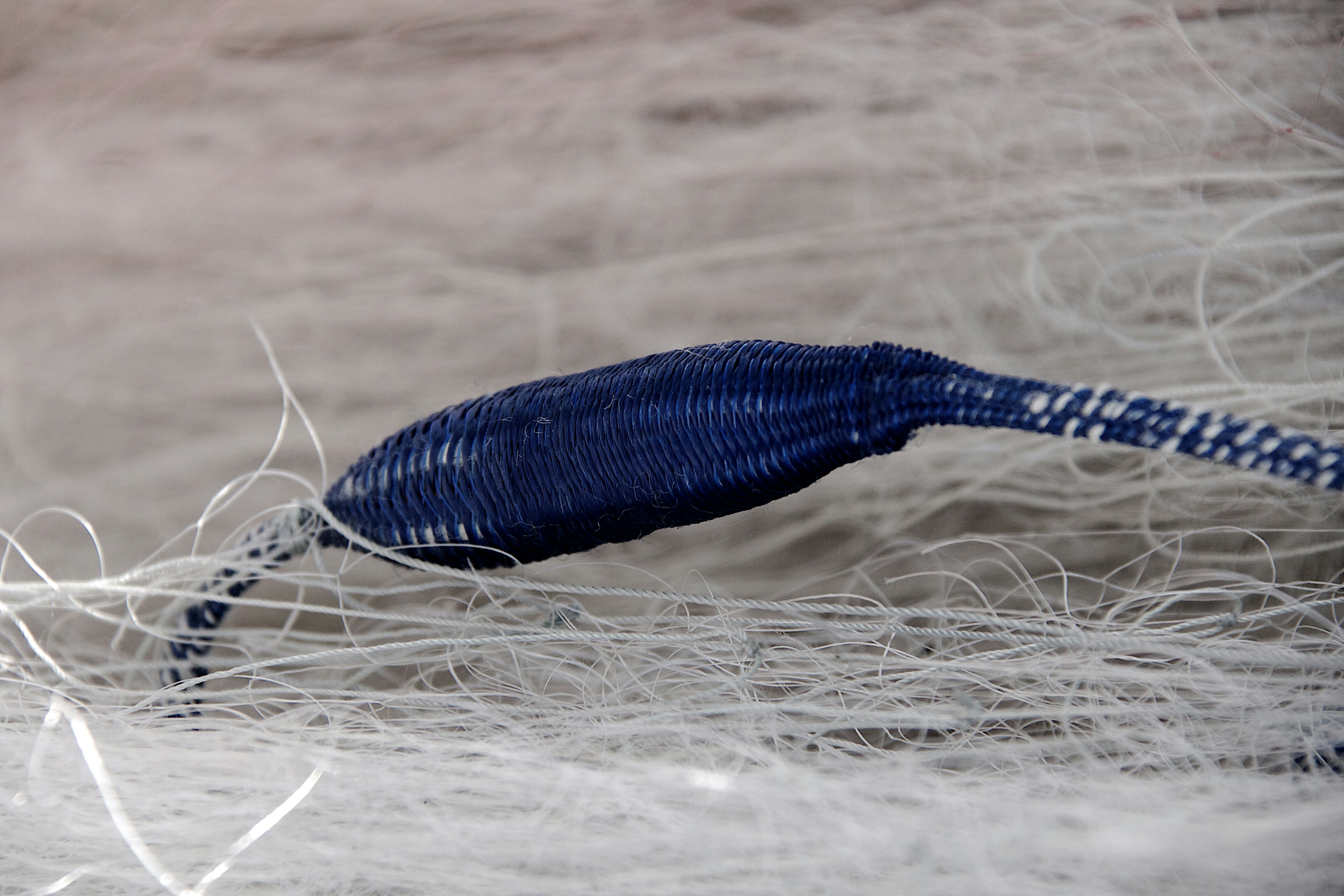 Tangled Thread and a Dark Blue Cable: Close-Up of a Frayed Cord