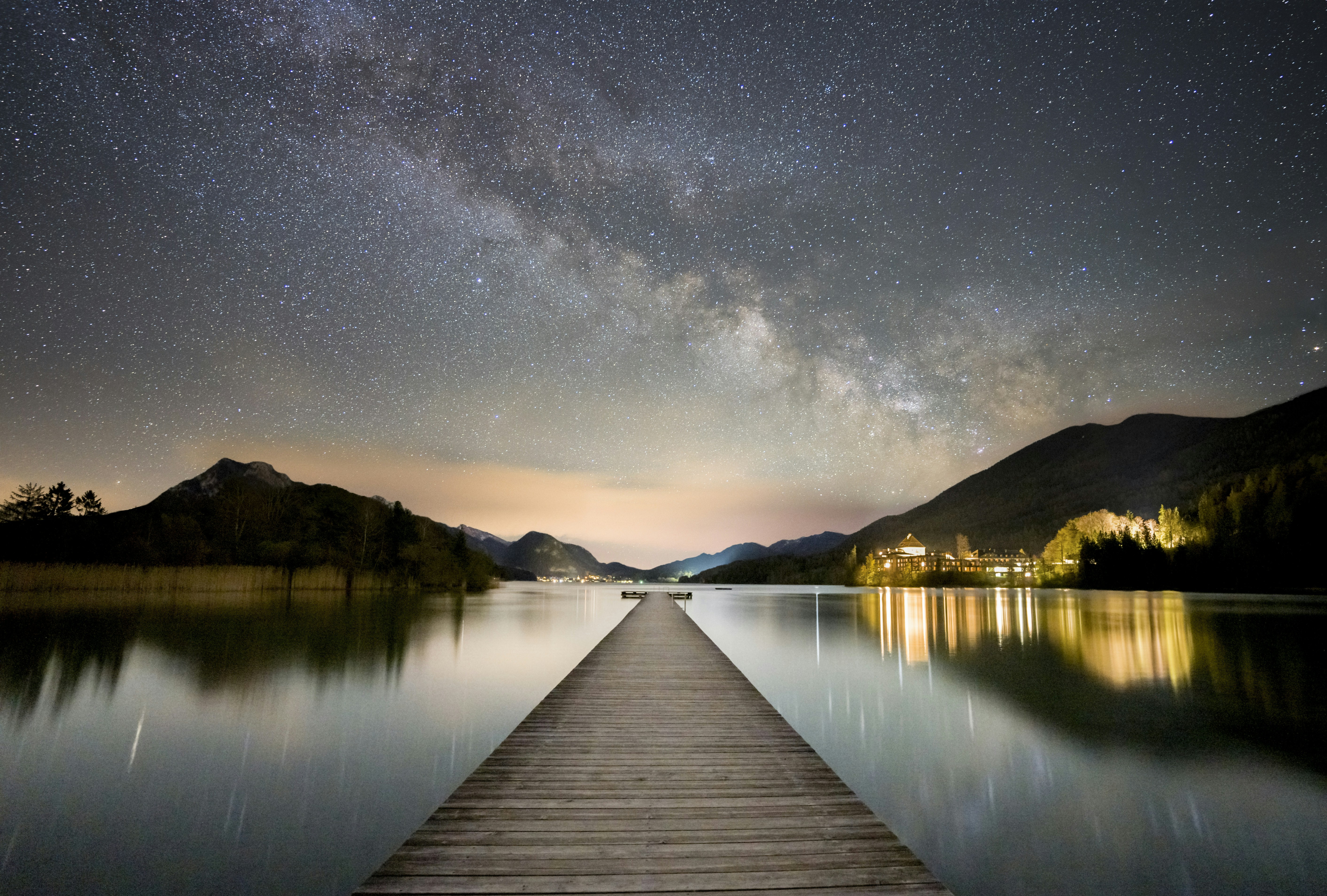 Brown wooden dock on lake during night time photo – Free Nature Image ...