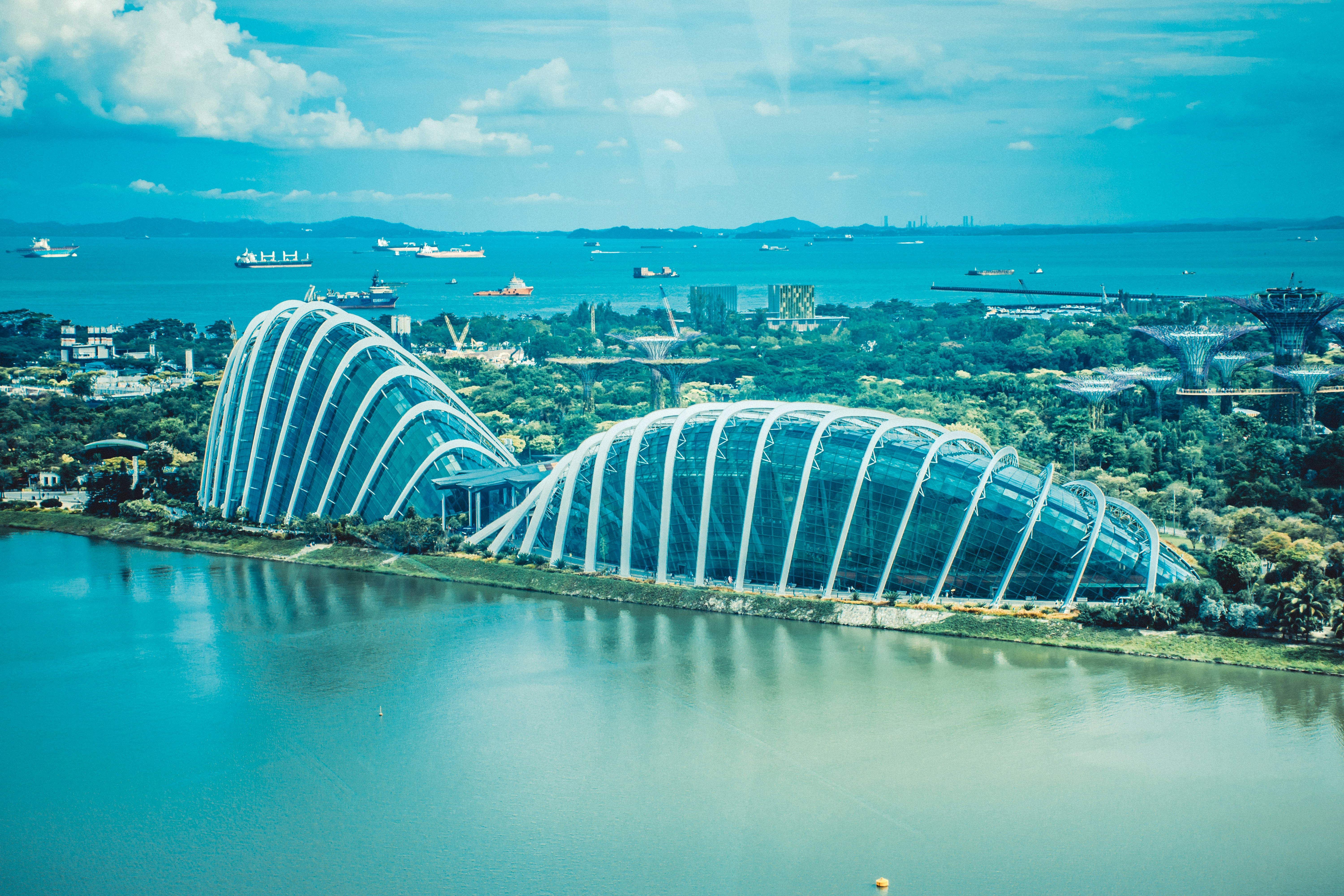 Curved Glass Dramas over a Calm River
