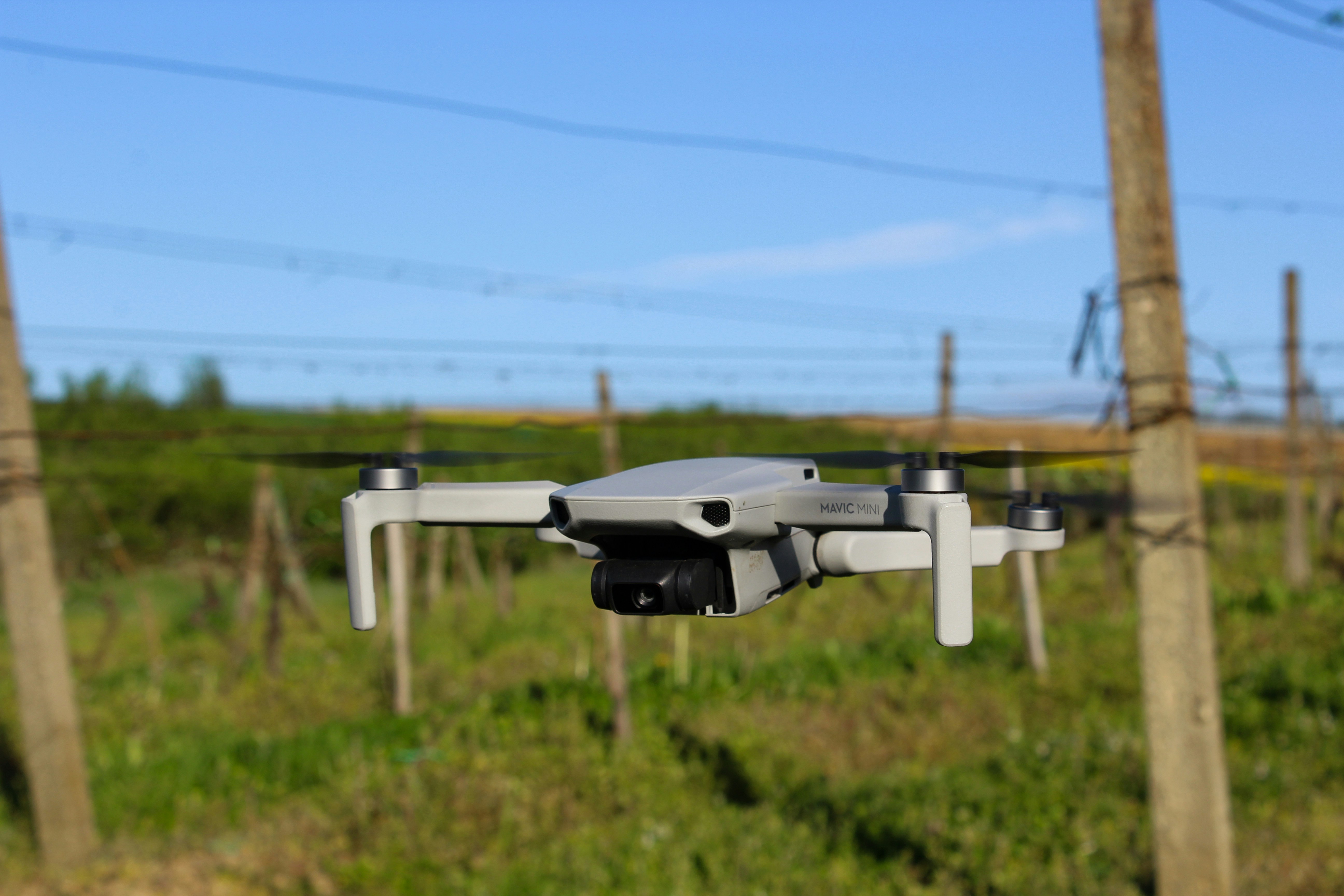 white drone flying over green grass field during daytime