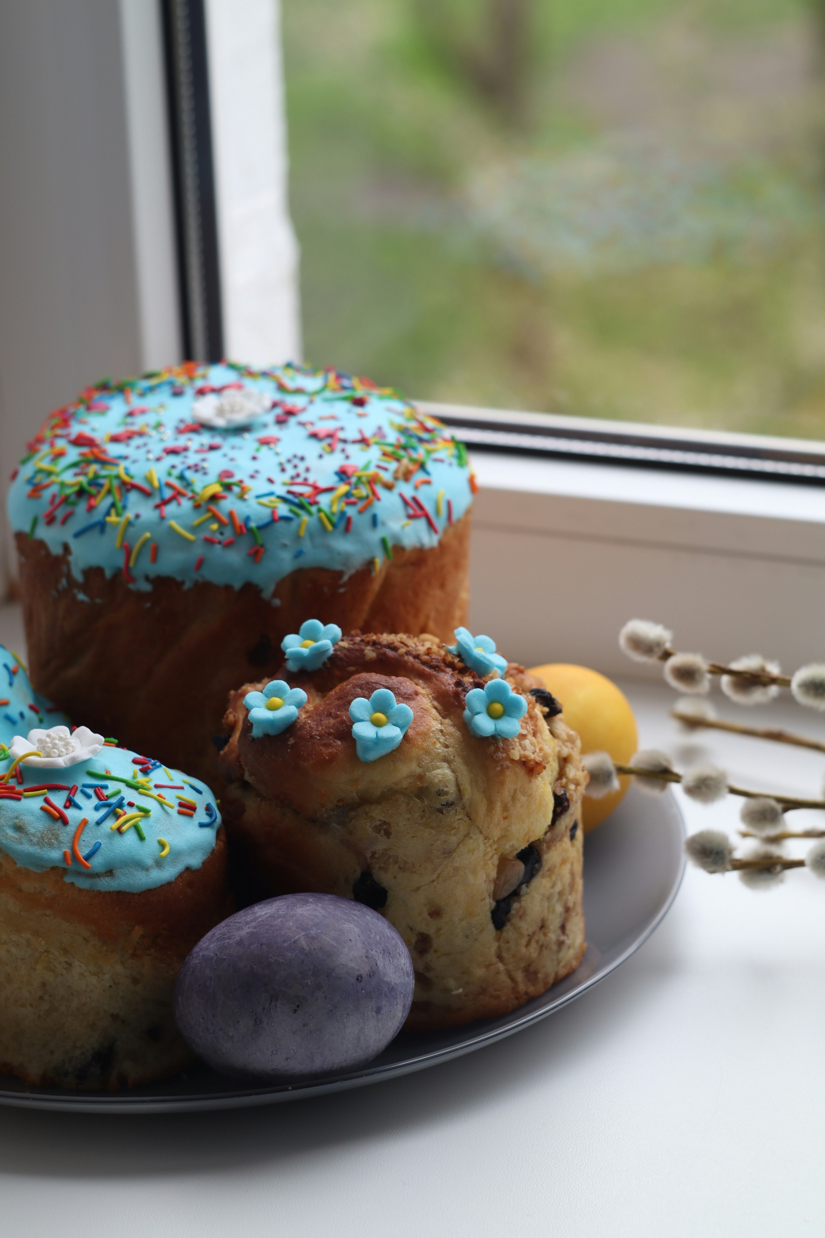 Window-Side Pastries: Blue Sprinkles, Sugar Flowers, and Quiet Morning Light