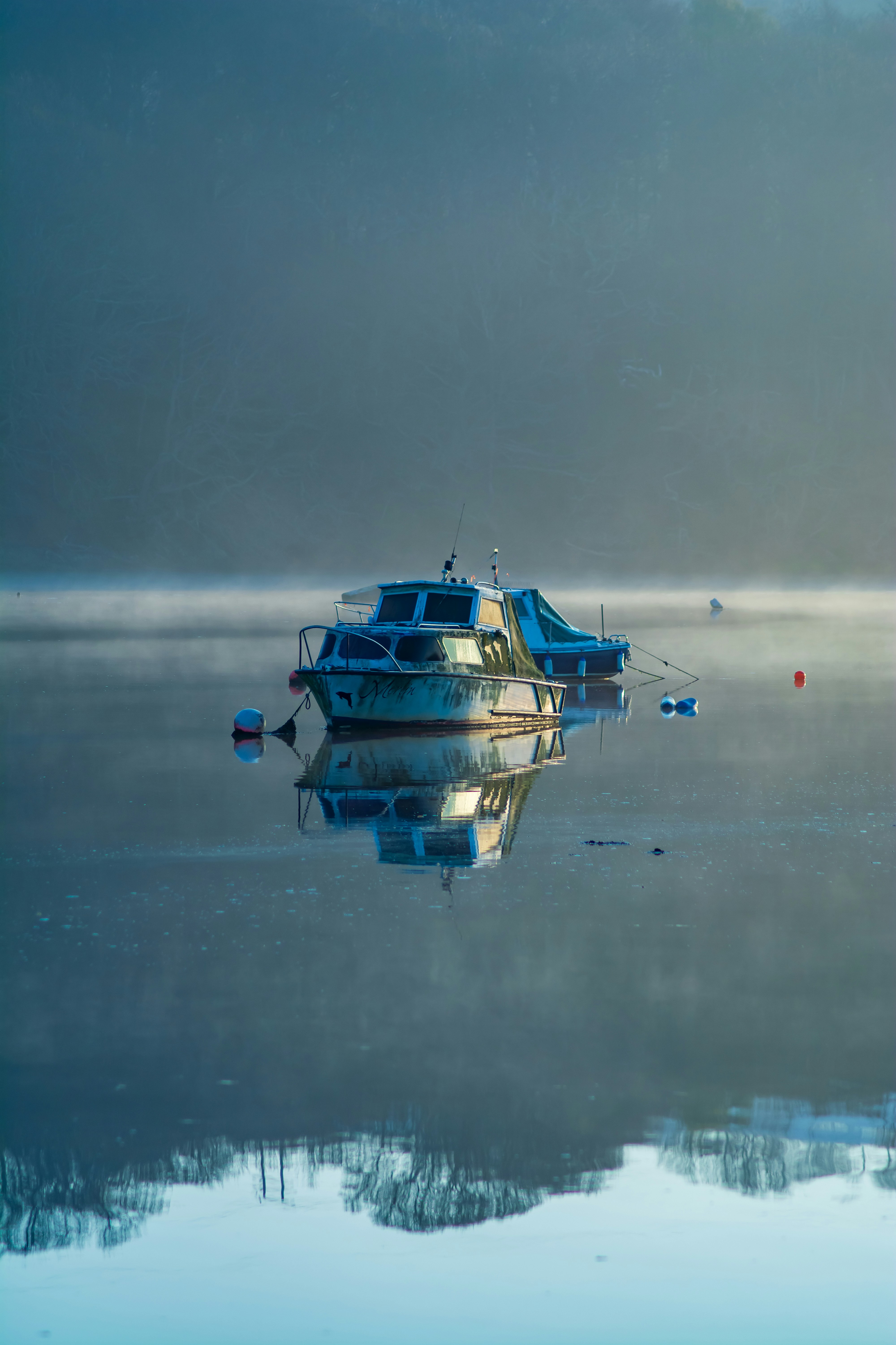 Midnight Mist on a Quiet moored Boat