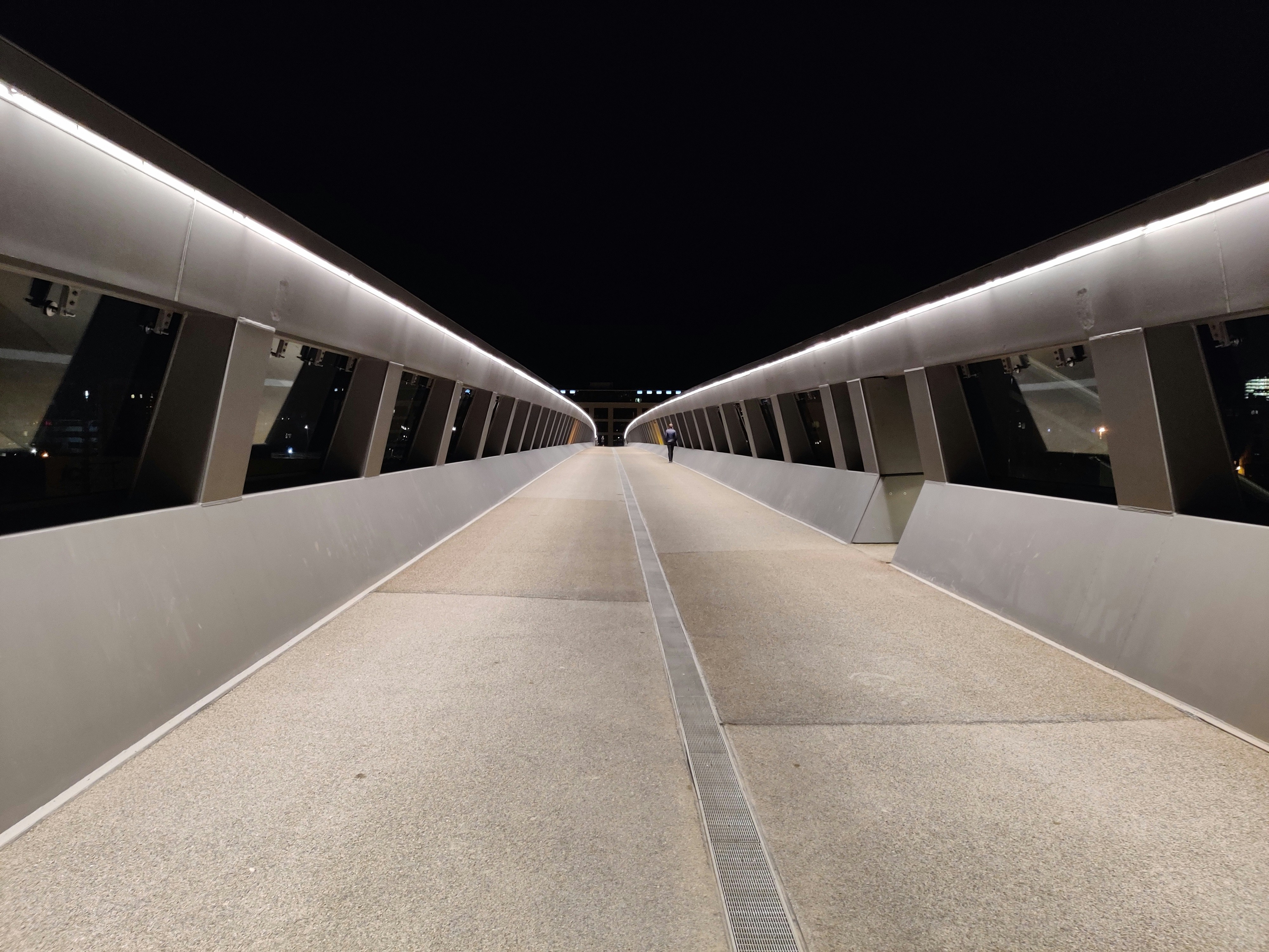 Horizon Corridor: Night Walkway Converging at the Center