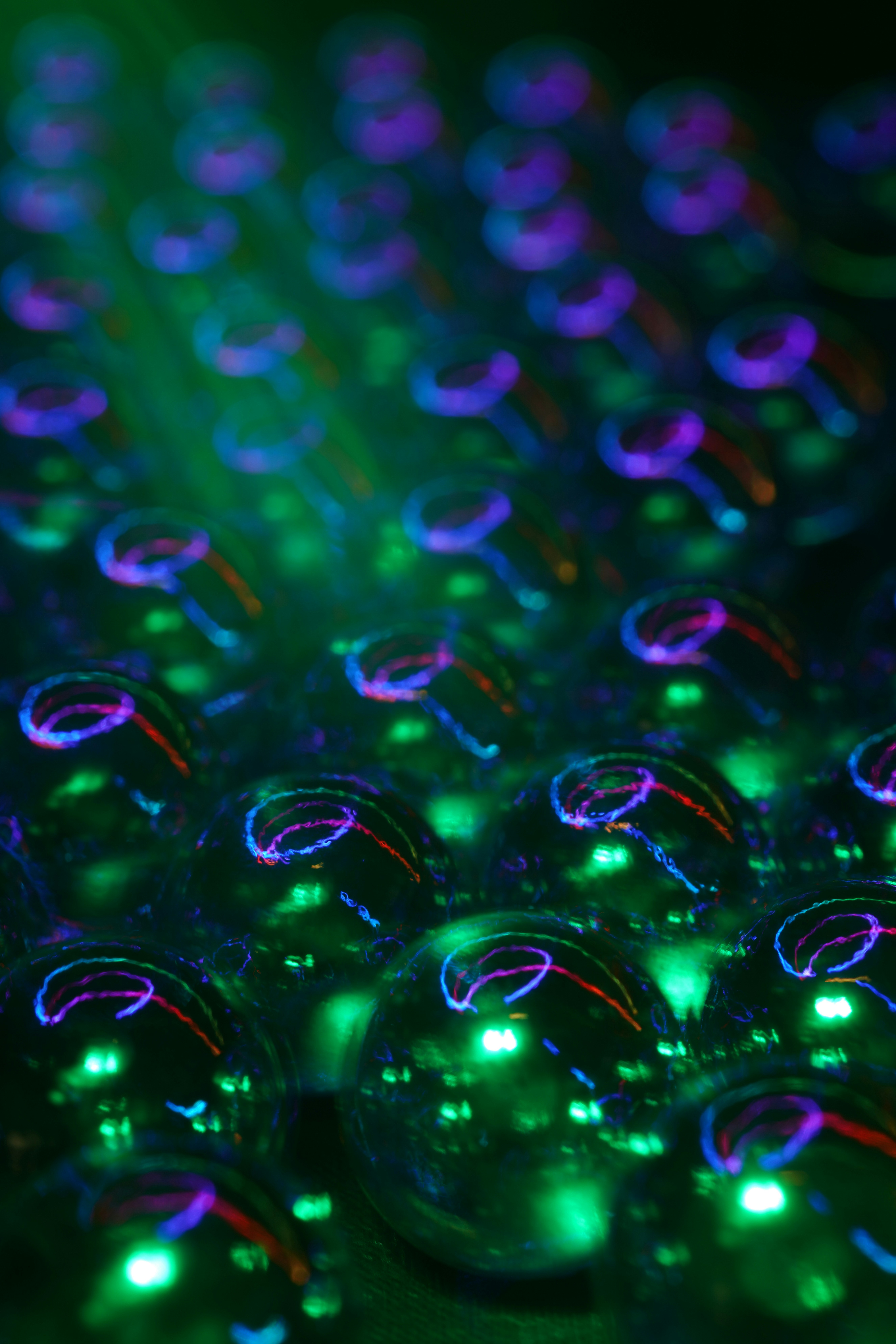 Neon Bokeh Garden: Iridescent Orbs in a Velvet Green Field
