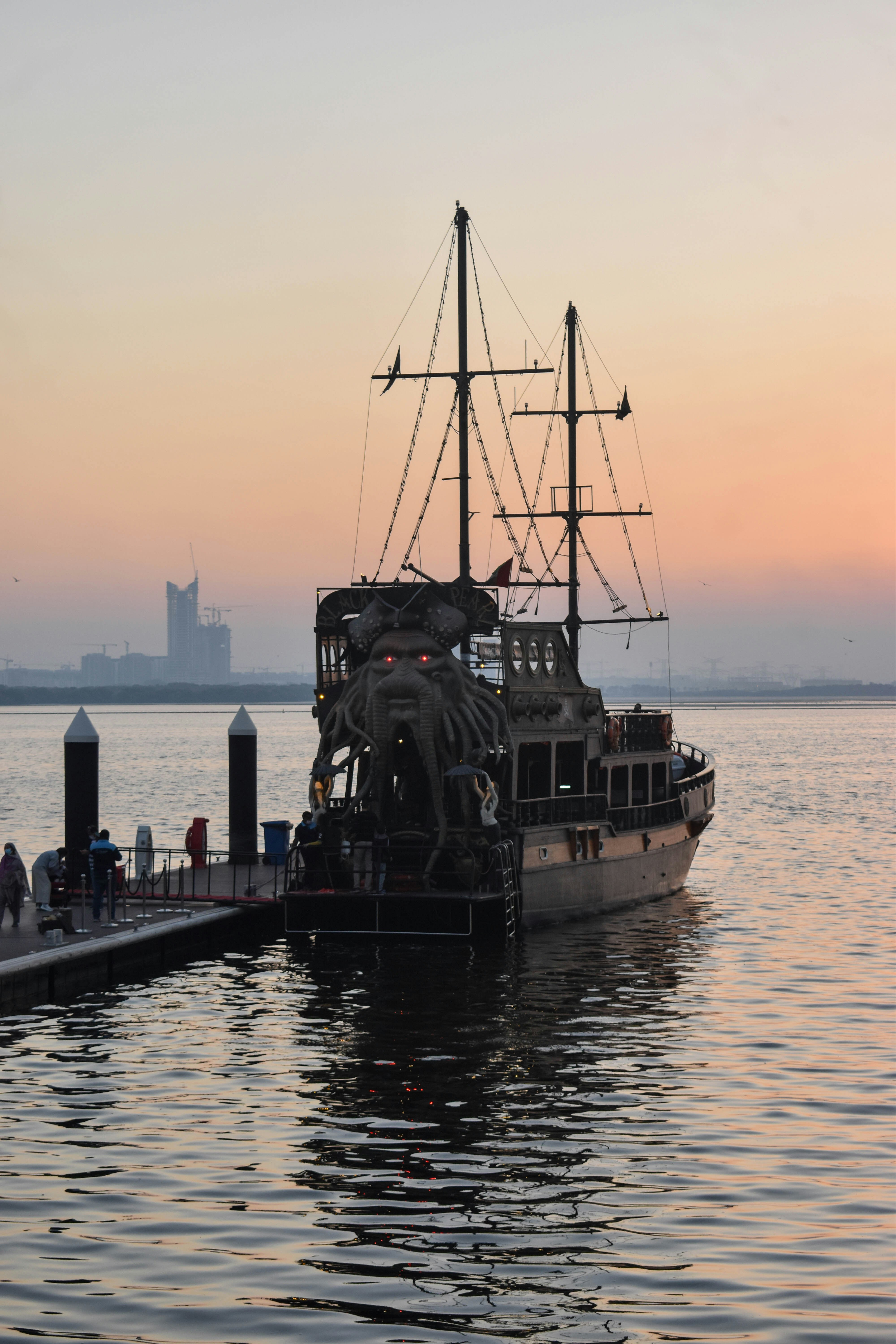 Dragon-Head Galleon at Dusk by the Quiet Pier