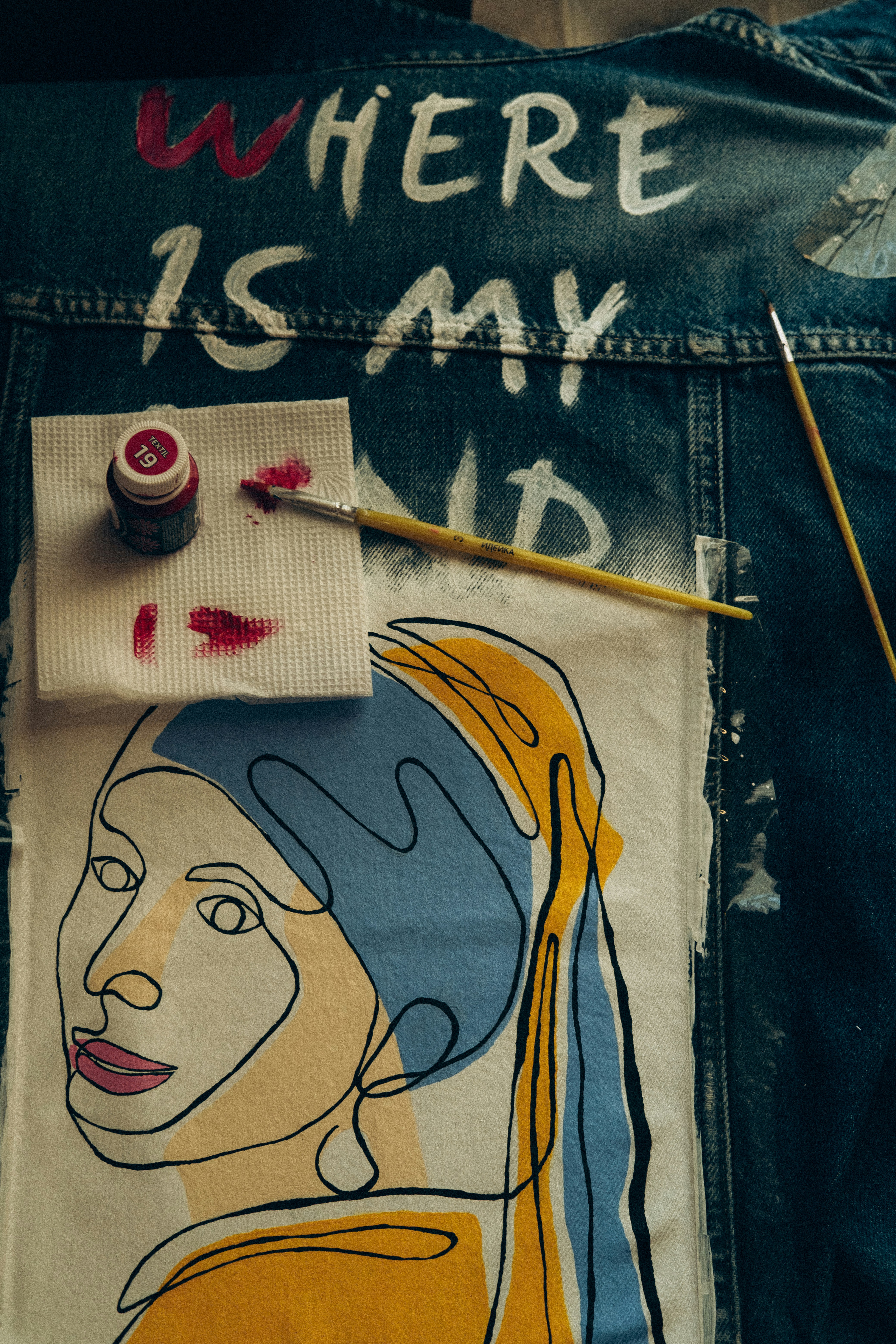 Painted Portrait on a Painted Denim Backdrop