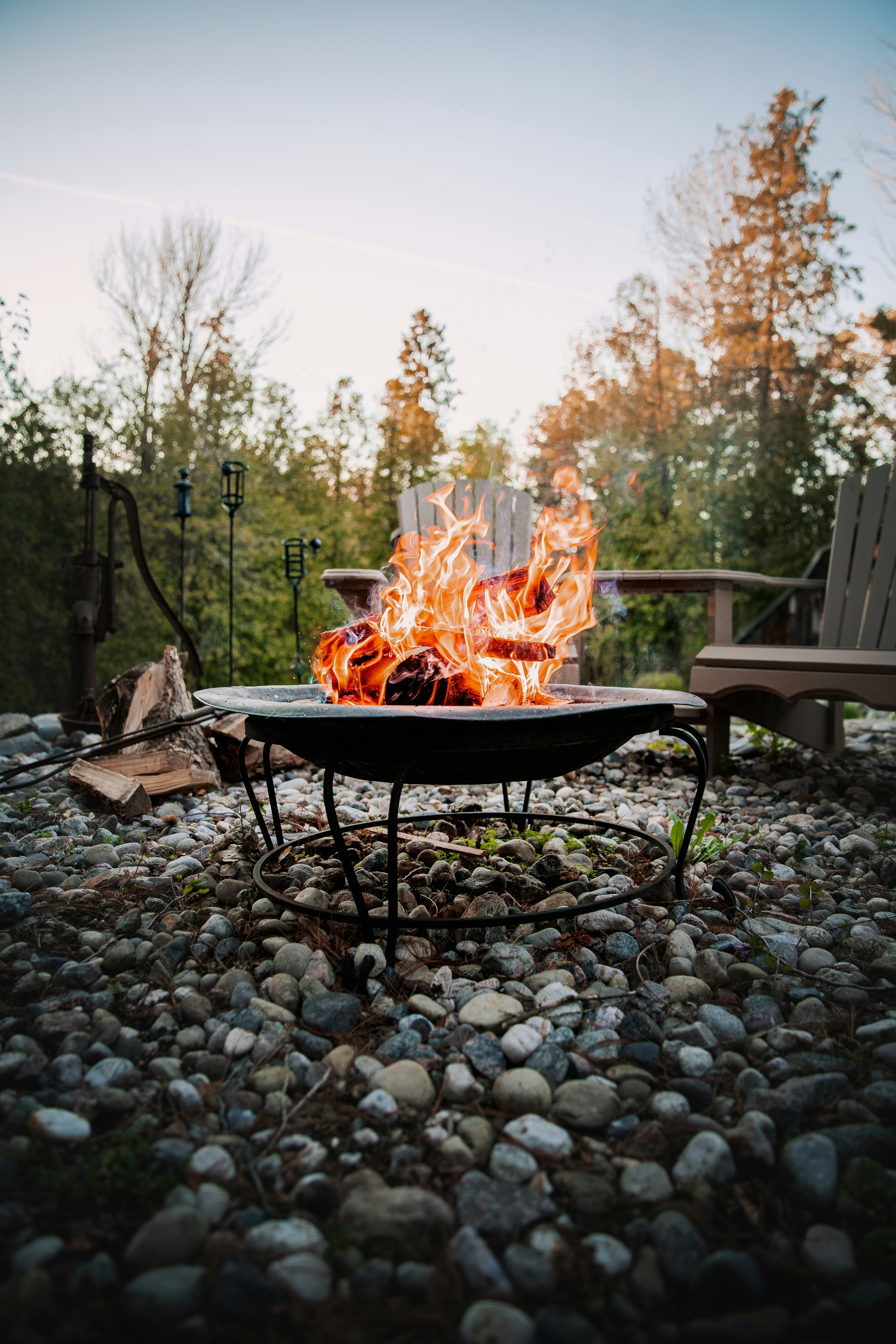 fire on black fire pit