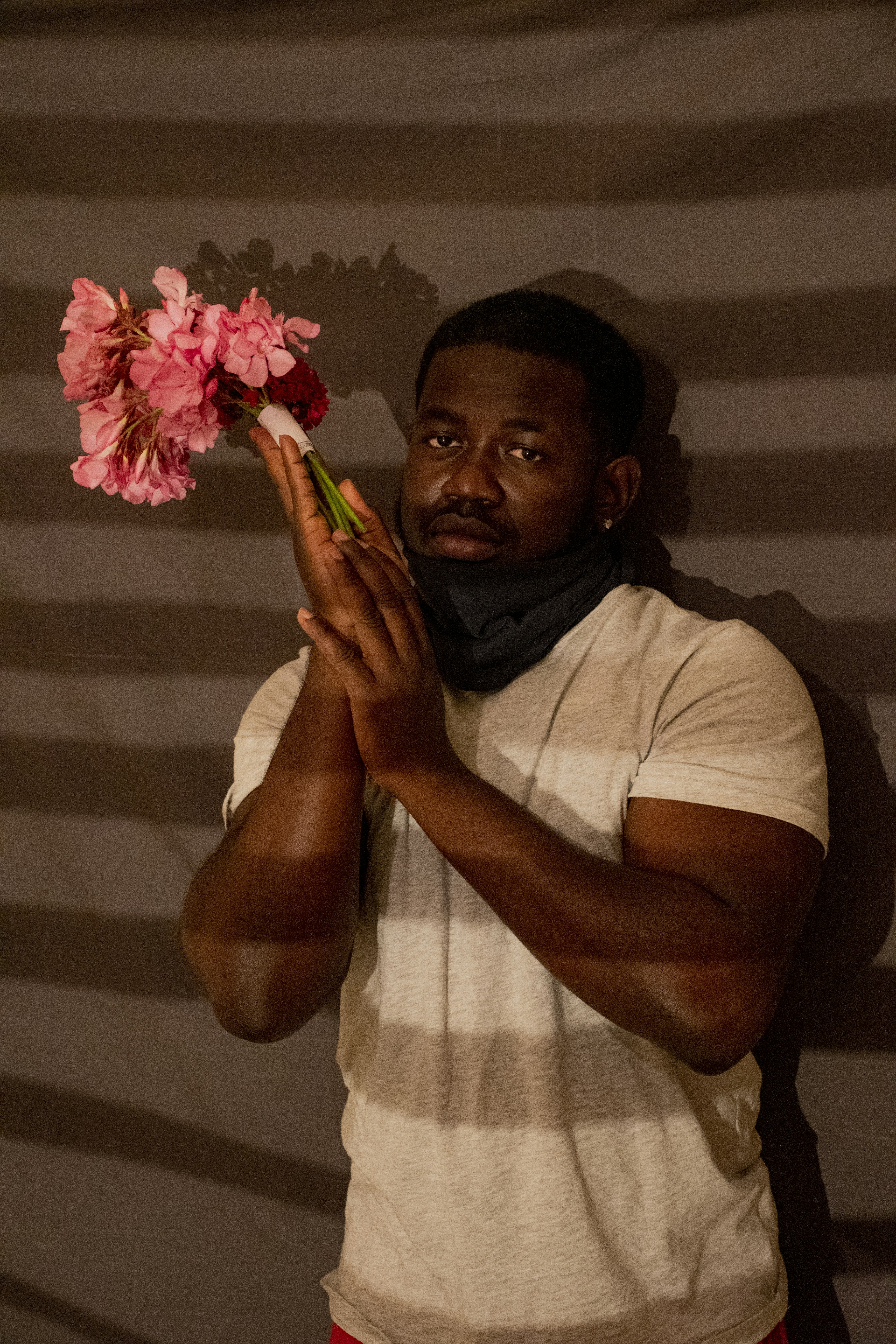 Midnight Bouquet: A Quiet Portrait with Pink Florals