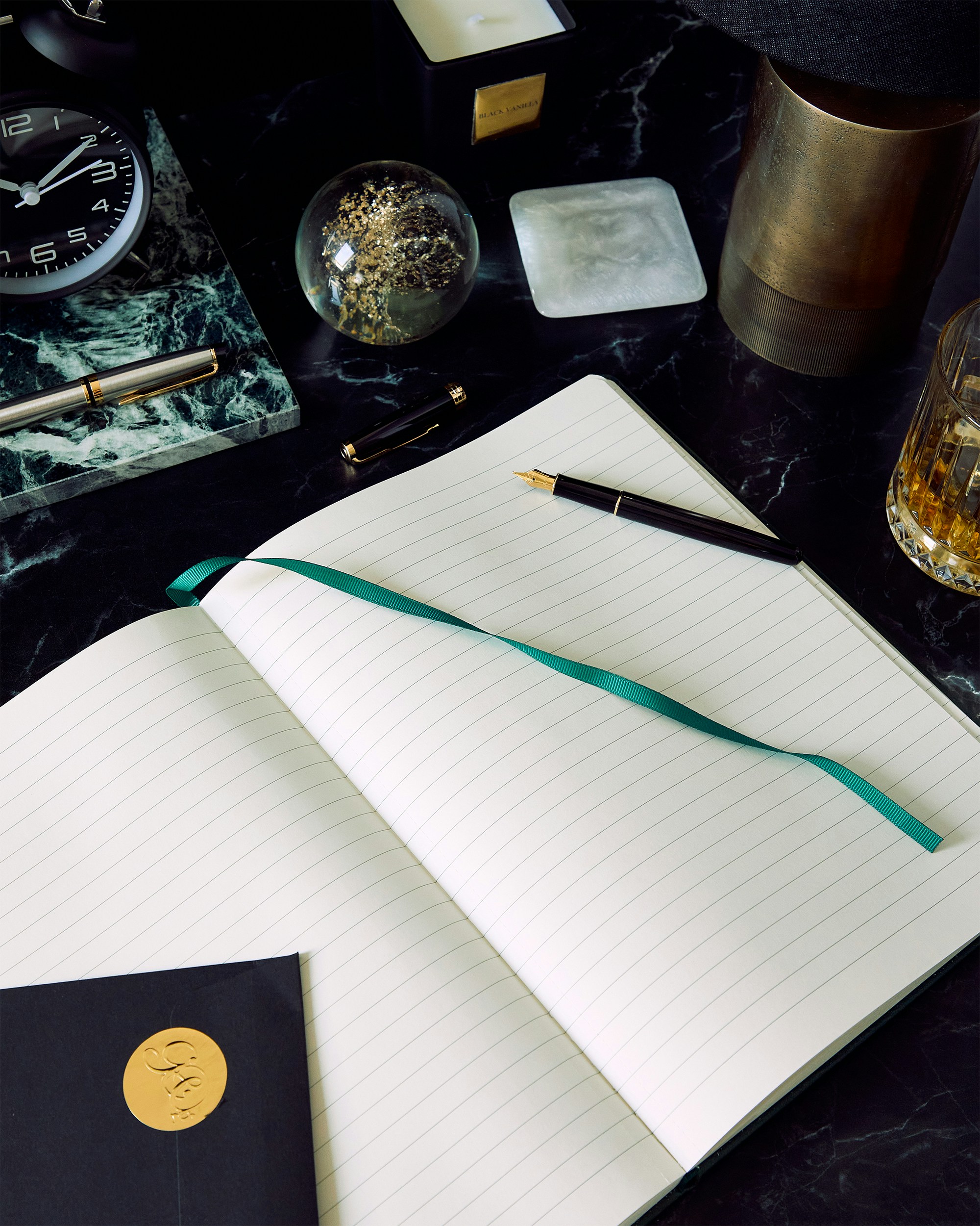 Black and green click pen on white ruled paper photo – Free Journal ...