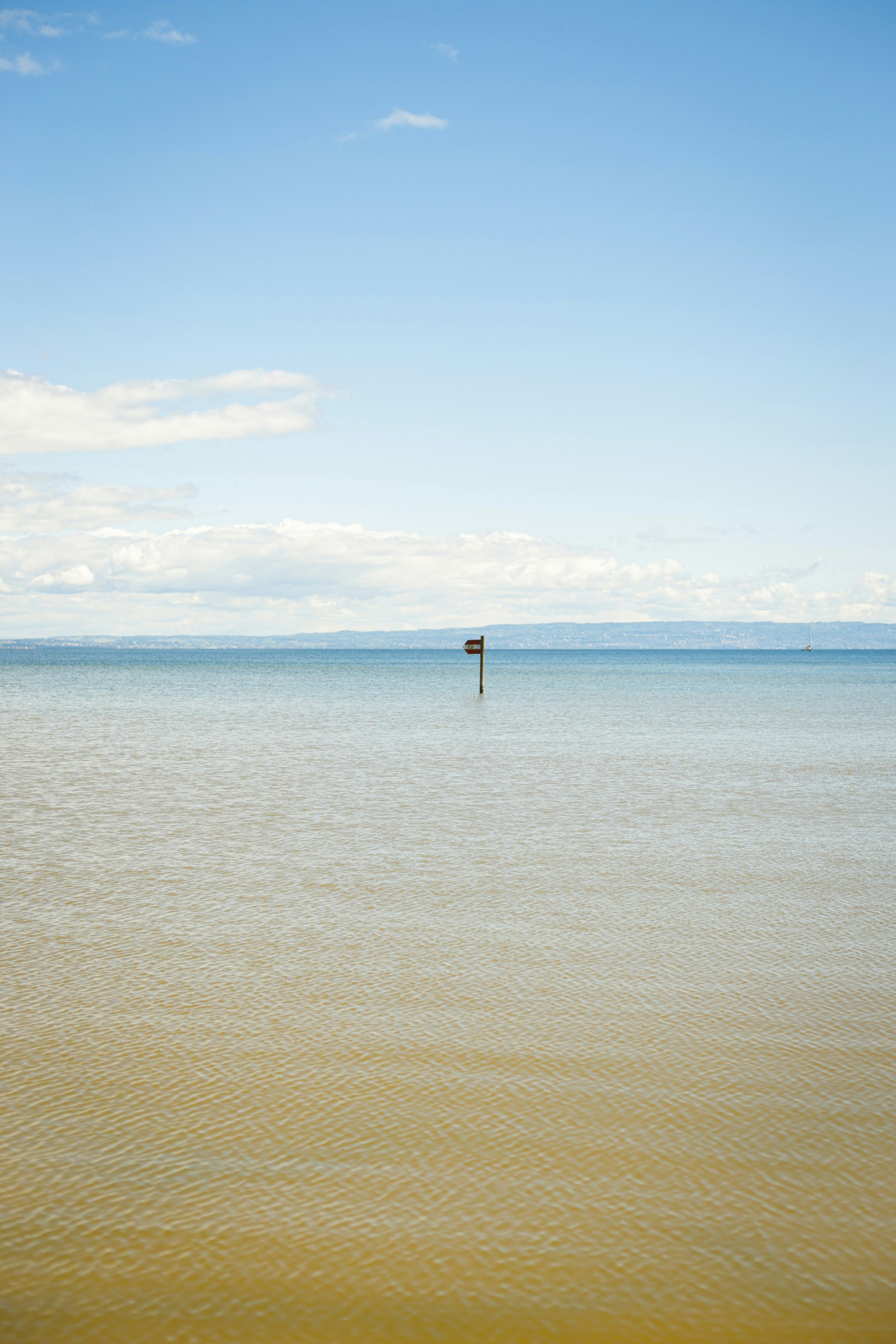 Signpost Quietly Marks the Boundary Between Sand and Sea
