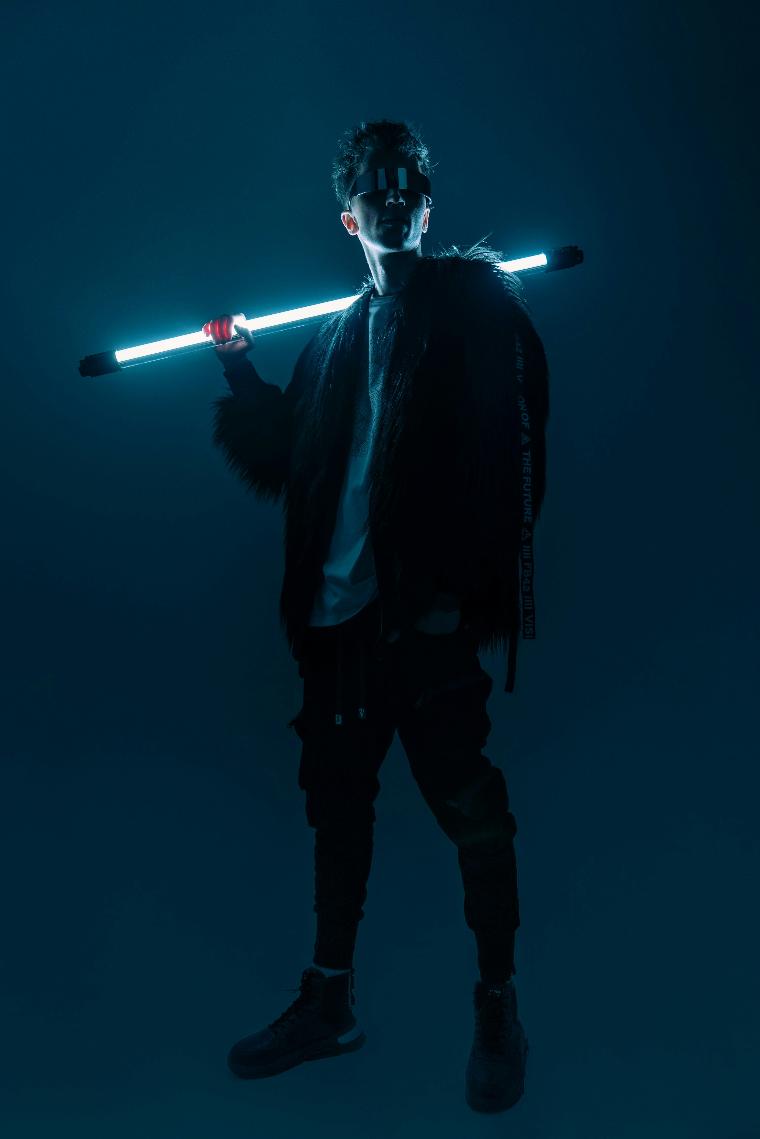 Neon Dusk: Silhouette with a Blueshifted Baton