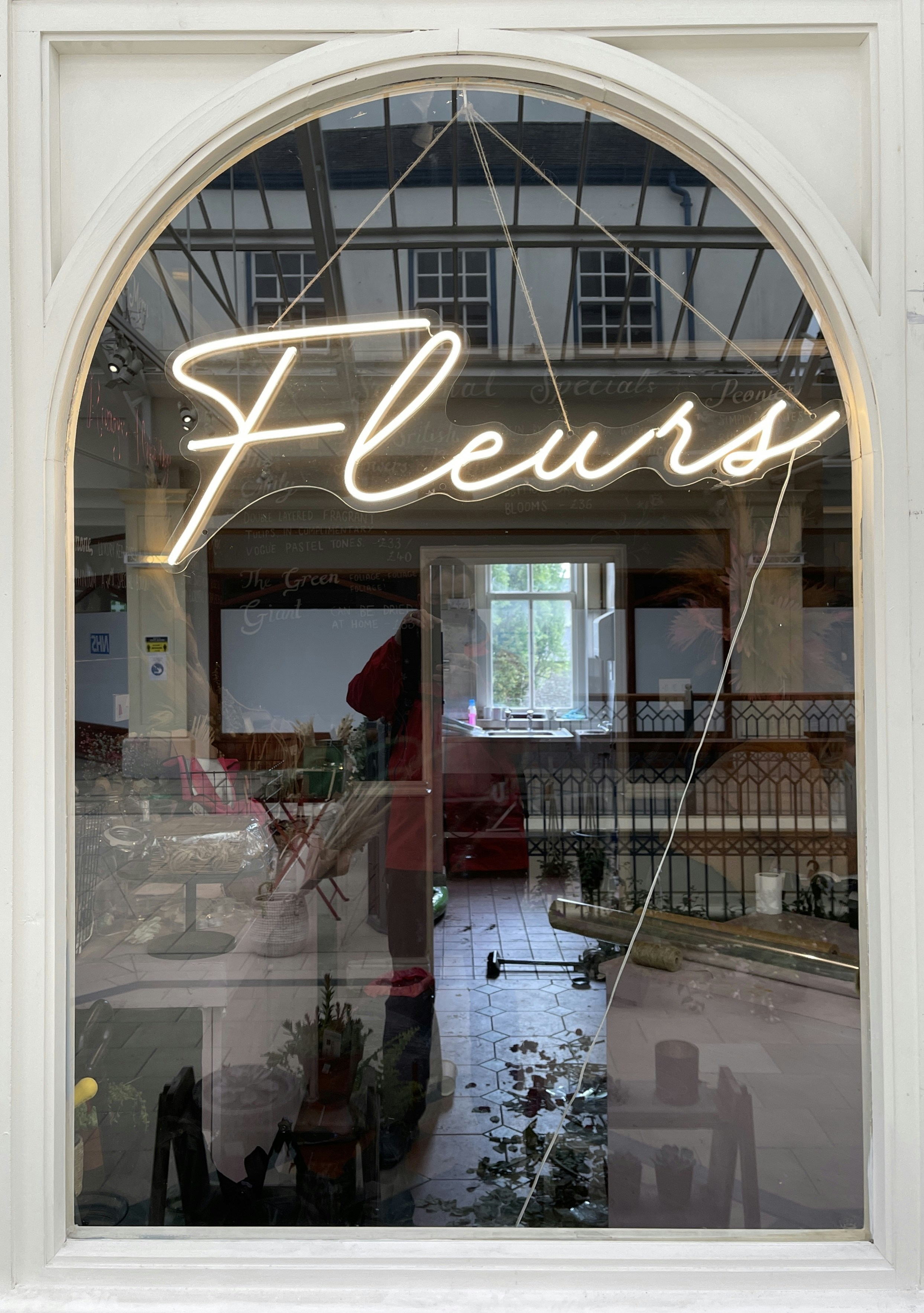 Neon Flourish in a Glazed Shop Window