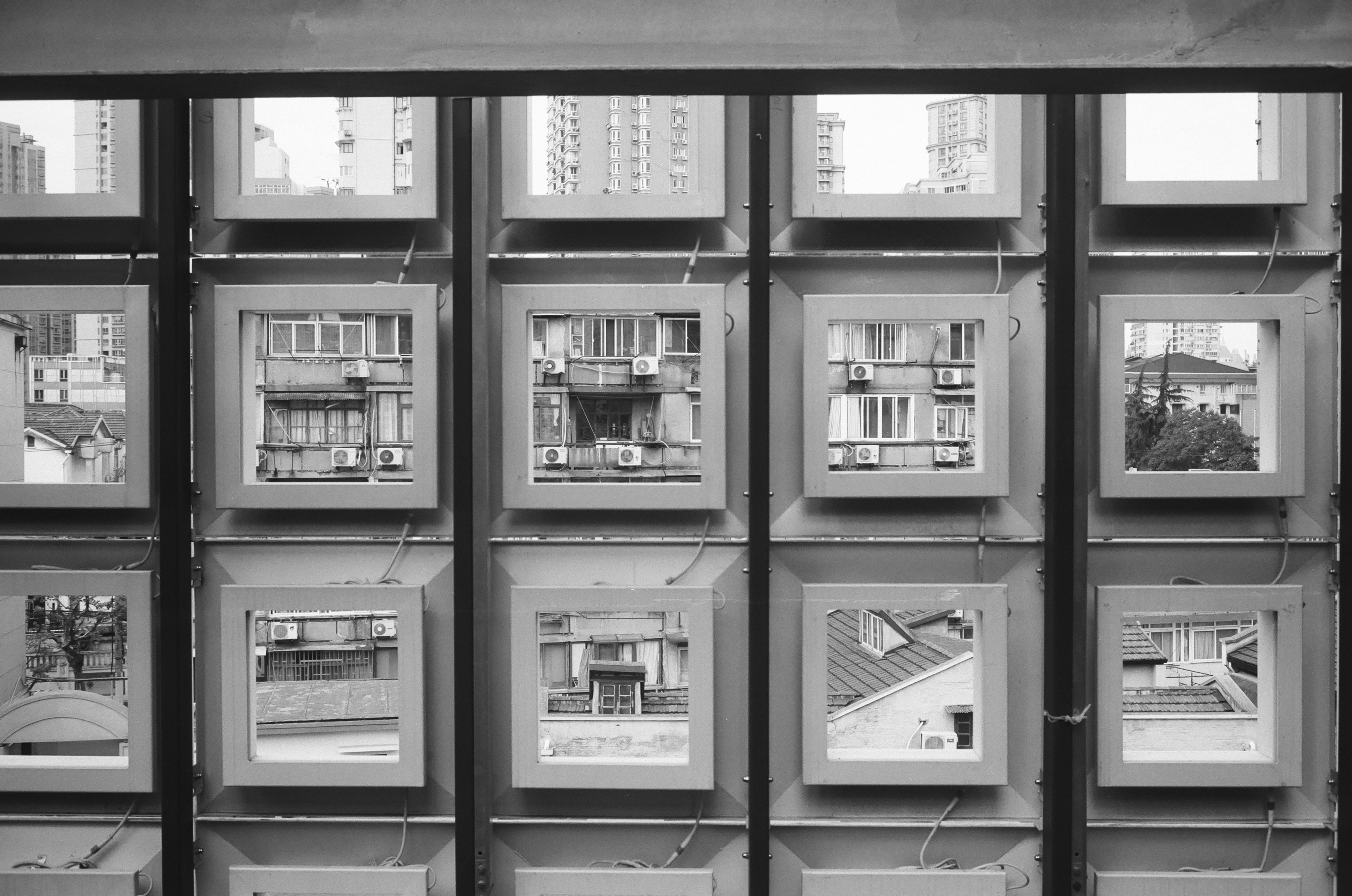 Grayscale photo of a glass window photo – Free Film photography Image ...