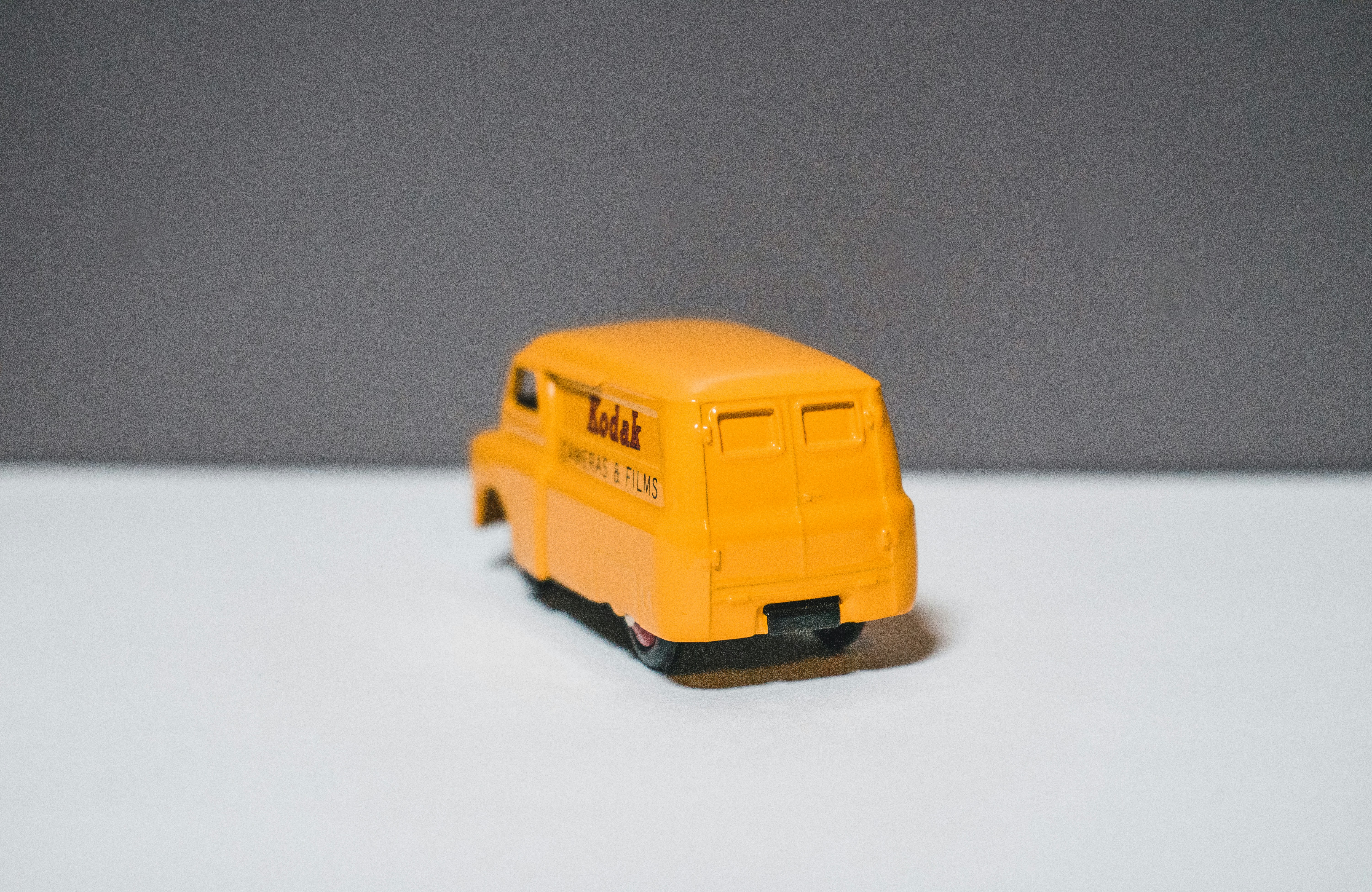 Back of toy Kodak car.